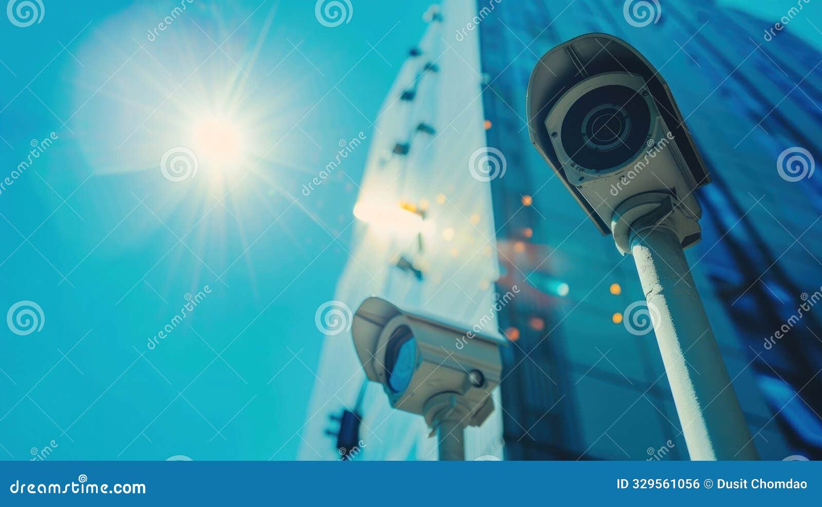 Security Cameras for Safety Under Clear Skies. Stock Photo - Image of ...