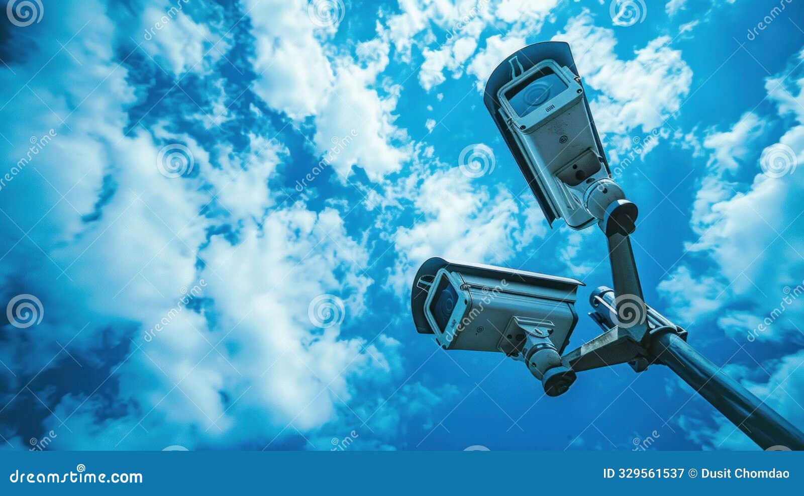 Security Cameras for Safety Under Clear Skies. Stock Image - Image of ...