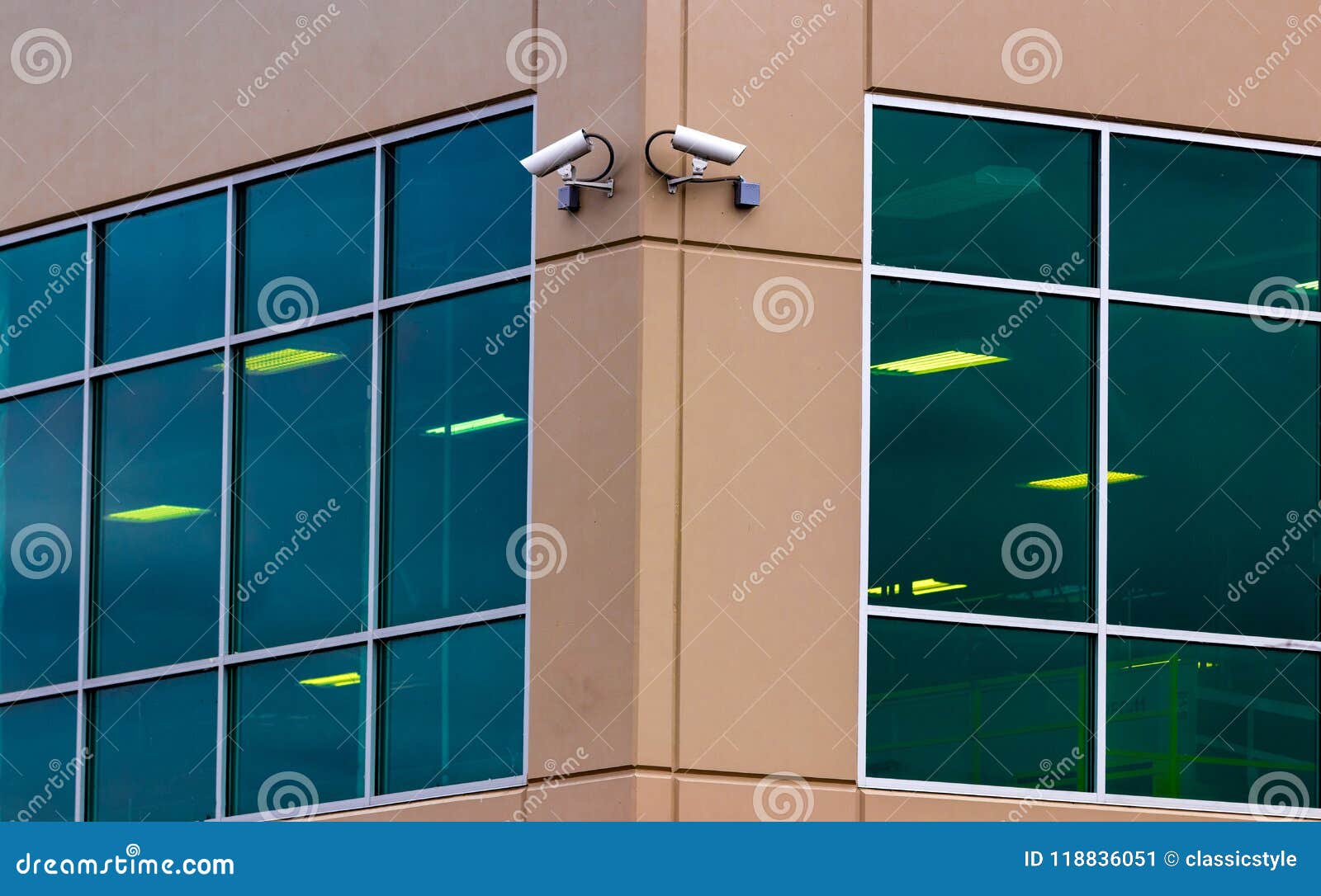 2 Security Cameras on the Side of a Building with Window Stock Image ...