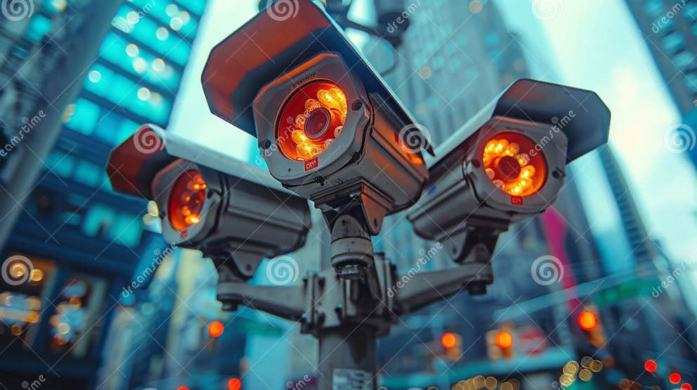 Security Cameras in Urban Setting - Generative AI Stock Photo - Image ...
