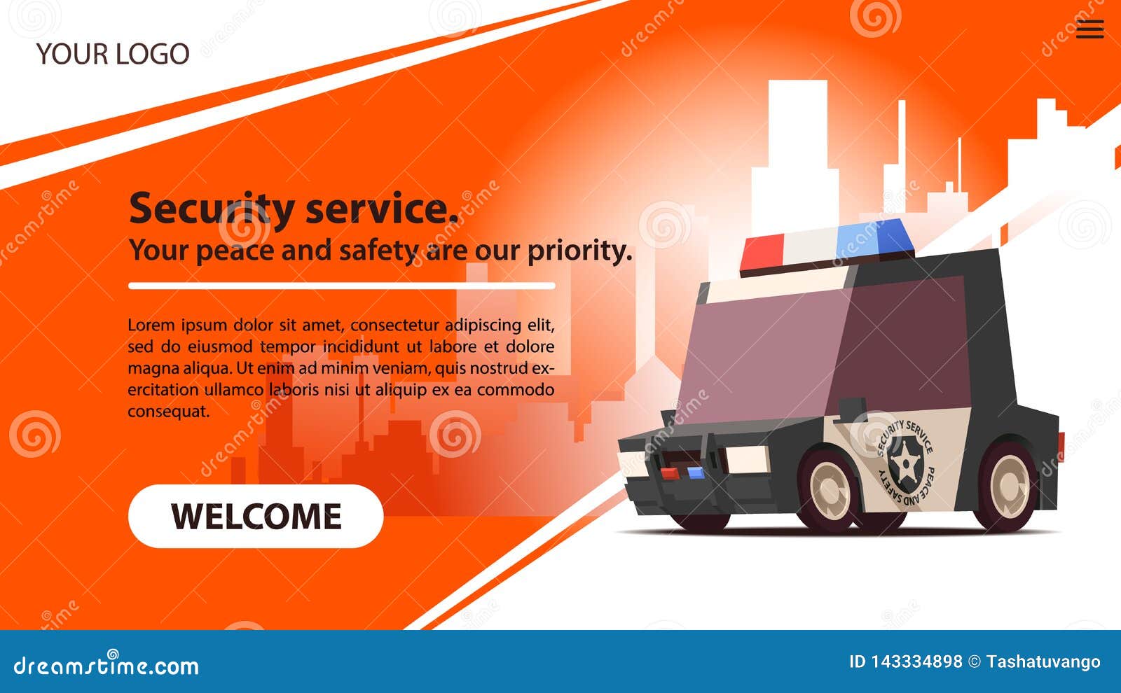 Security Car on Red Landscape Background. Vector Illustration. Stock ...