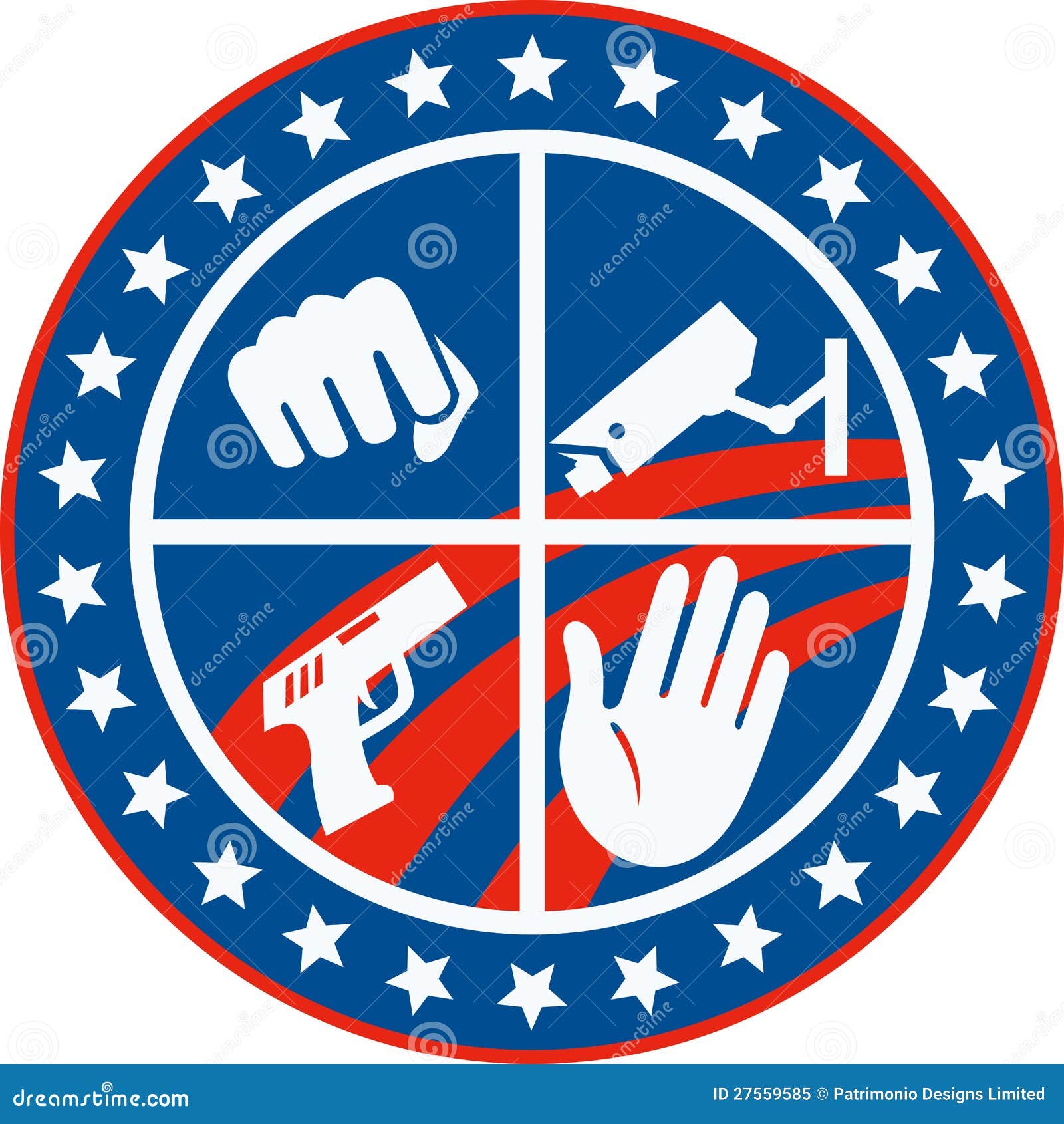 Security CCTV Camera Gun Fist Hand Circle Cartoon Vector ...