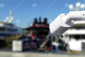 Security CCTV Camera or Surveillance System with Marina on Blurry ...