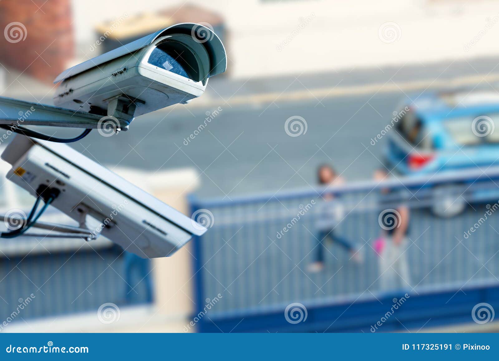 Security CCTV Camera or Surveillance System with Street on Blurry ...