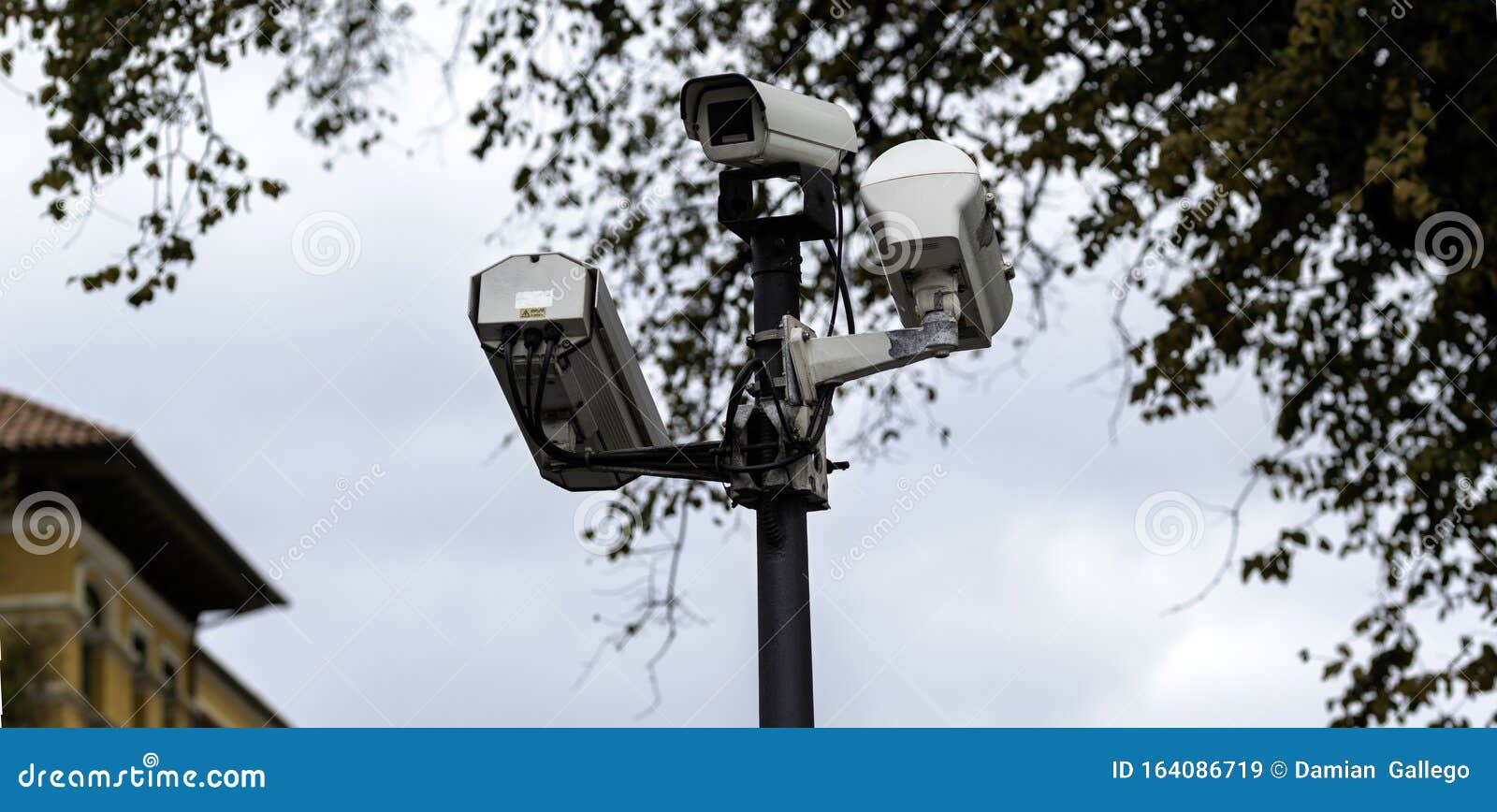 Security CCTV Cameras on a Lamp Post in the Park Stock Image - Image of ...