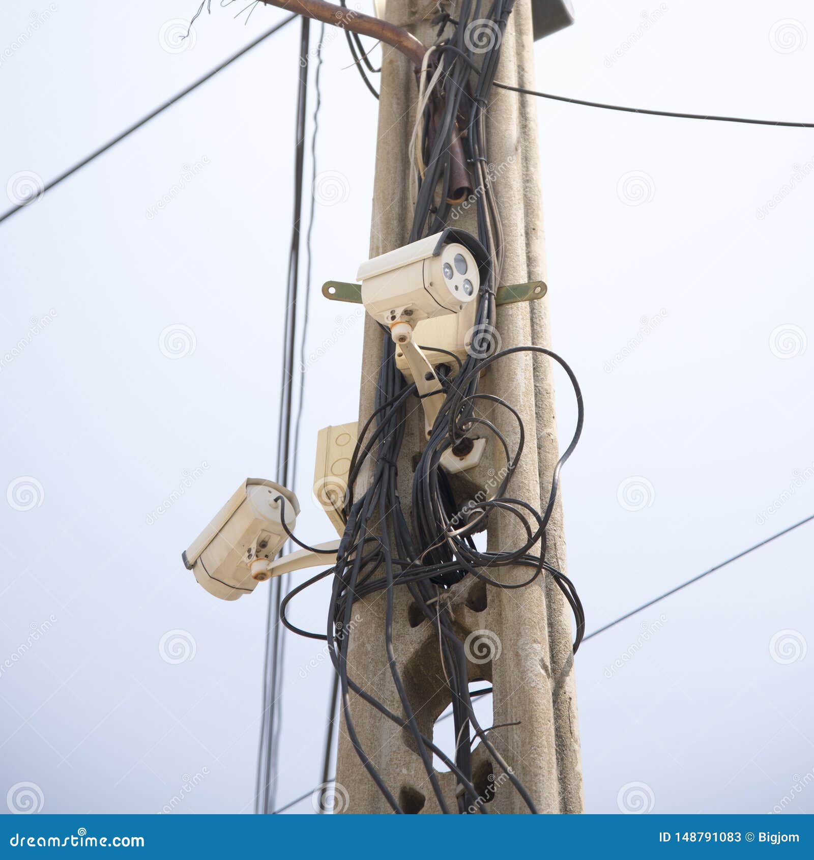 Security CCTV Cameras on a Lamp Post in the Park. Stock Image - Image ...