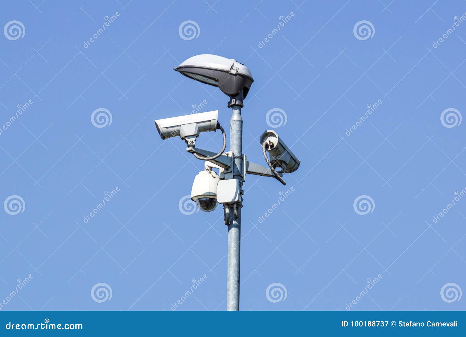 Security Cctv Cameras on a Pole with Blue Sky Background Stock Image ...