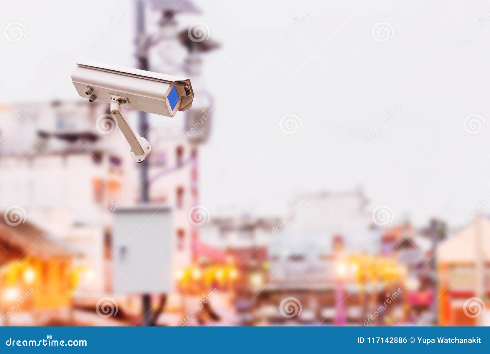 Security CCTV Cameras with Solar Panel in Big Town. Stock Photo - Image ...