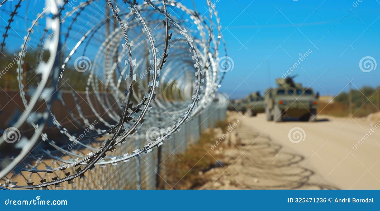 Security Checkpoint: Border Fence and Traffic. Stock Illustration ...
