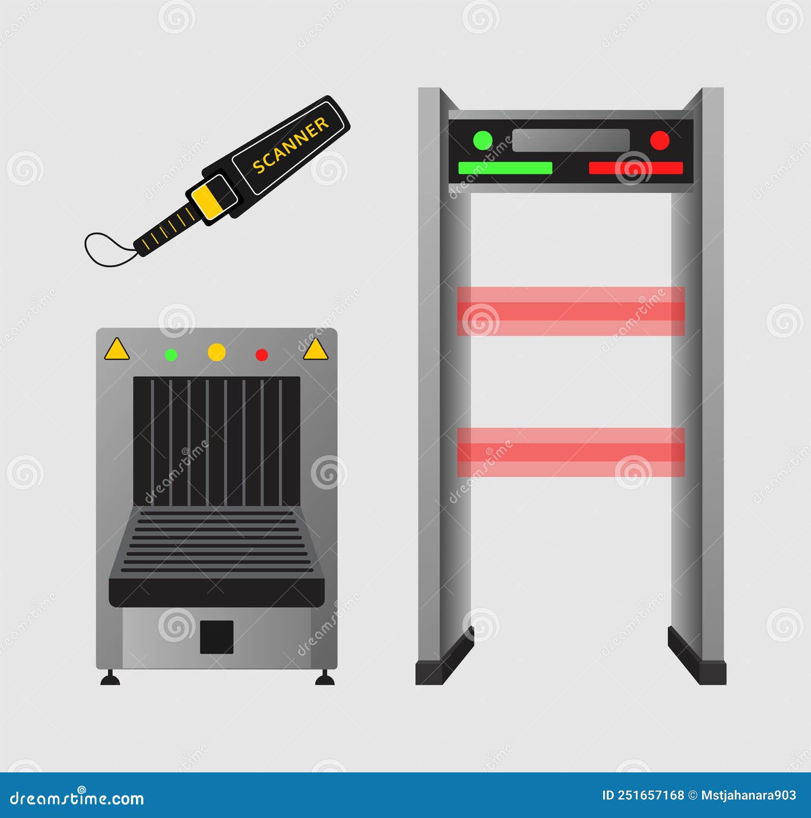 Security Checkpoint Elements Flat Vector Illustrations Set Stock Vector ...