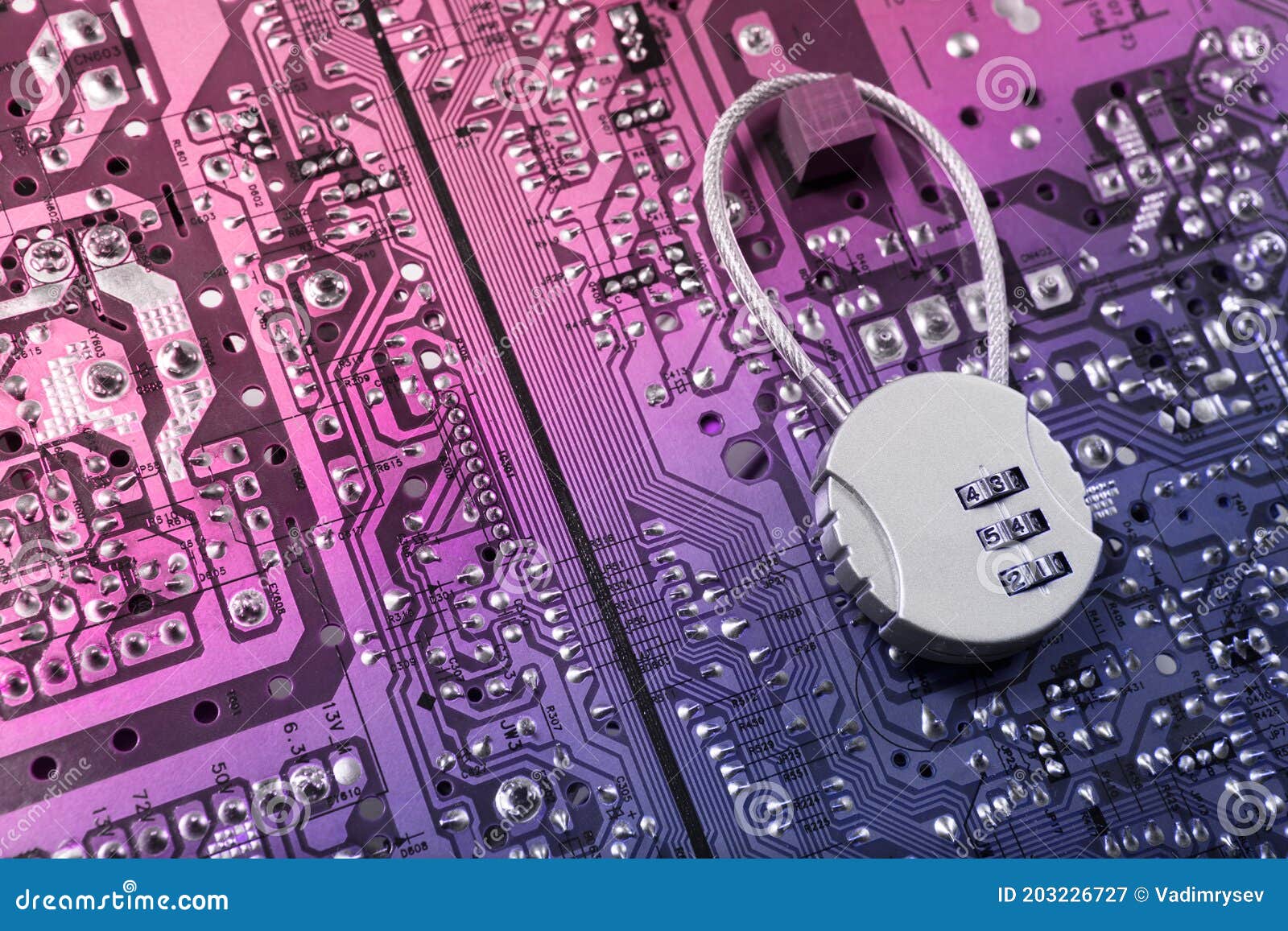 Security Cipher Padlock on Computer Circuit Board. Stock Image - Image ...