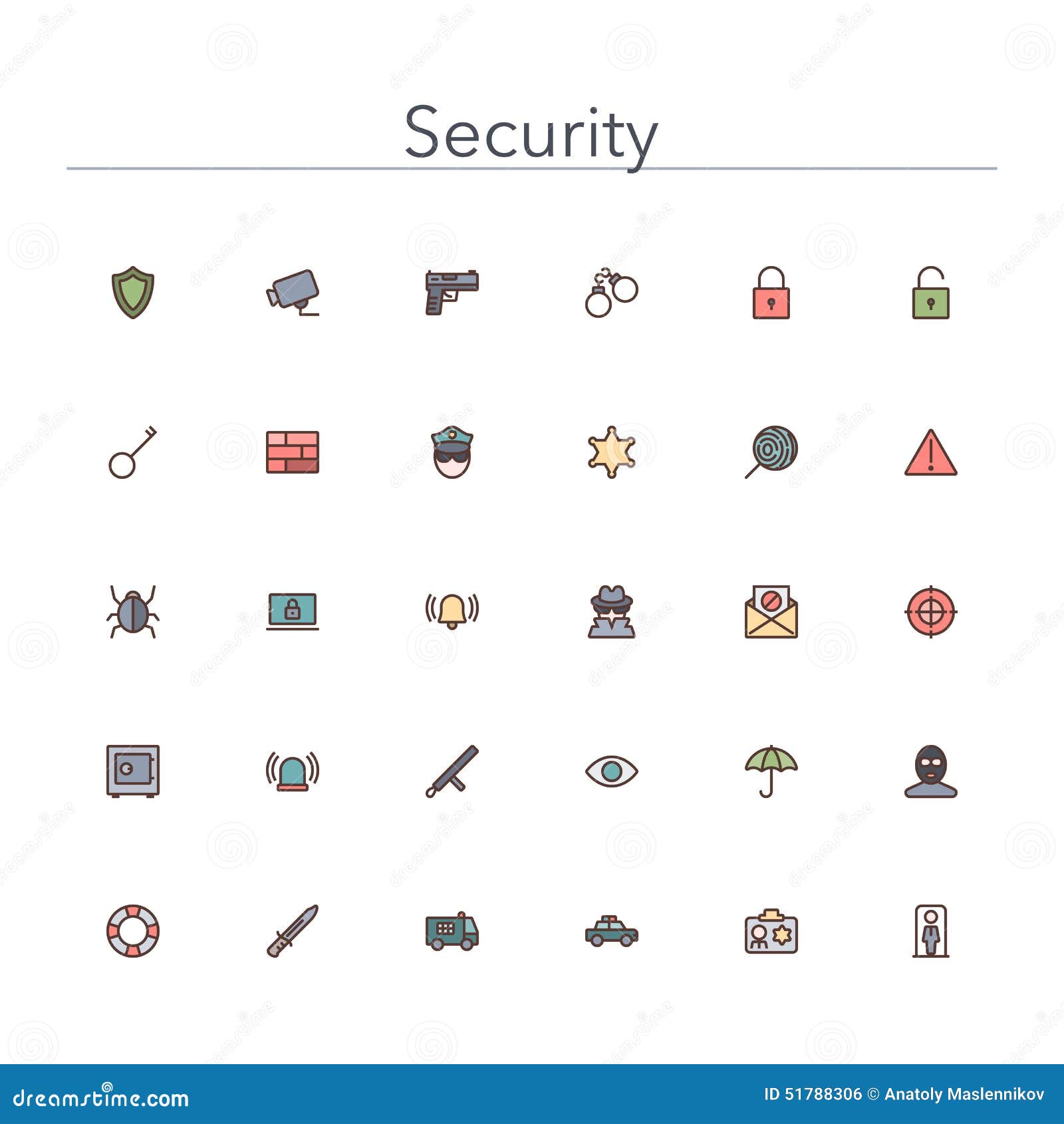 Security Colored Line Icons Stock Vector - Illustration of police ...