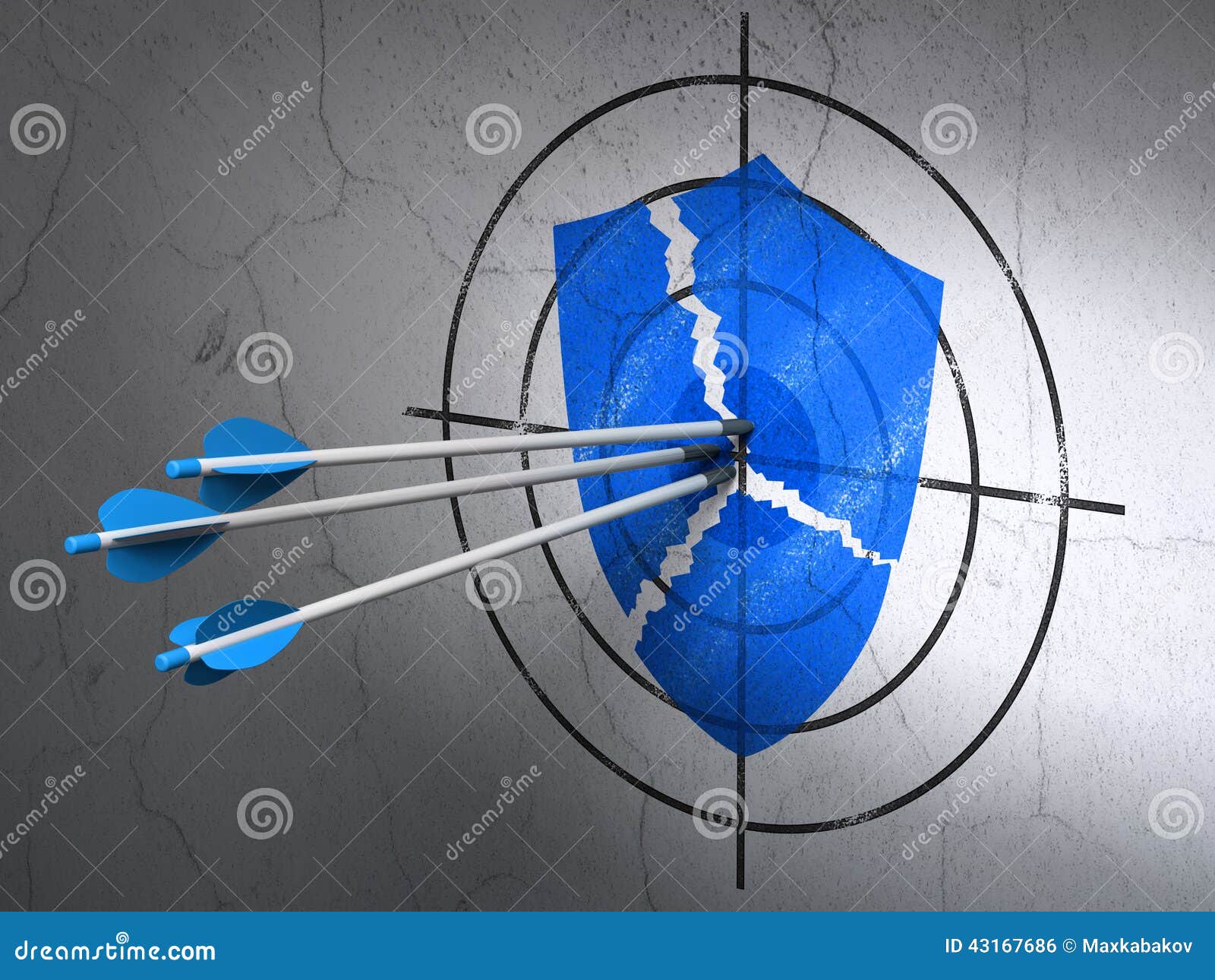 Security Concept: Arrows in Broken Shield Target Stock Illustration ...