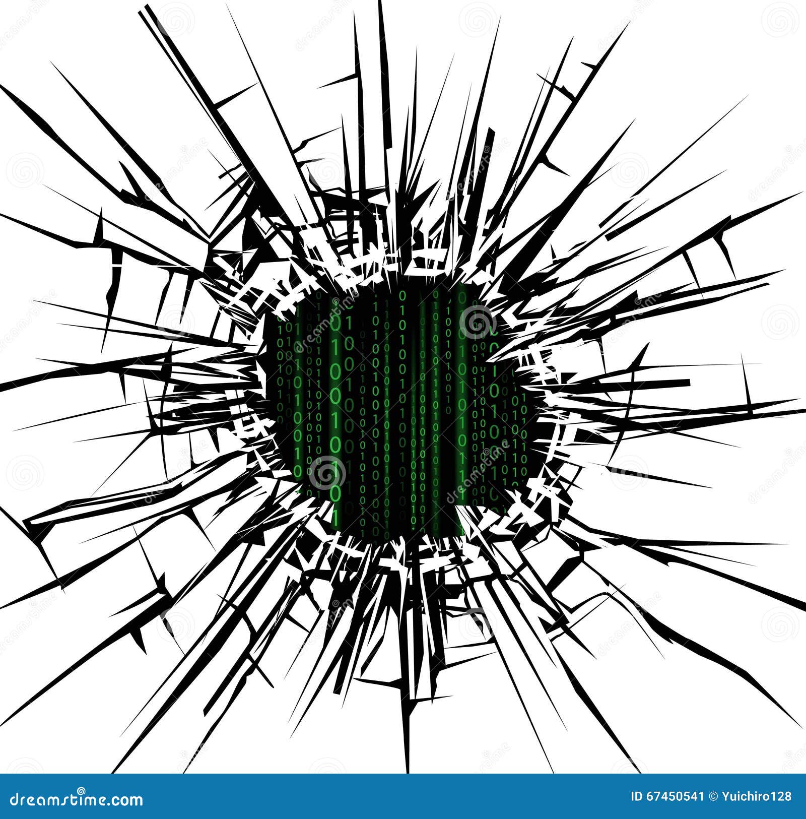 Security Concept, Breaking through the Glass and Matrix Code Stock ...