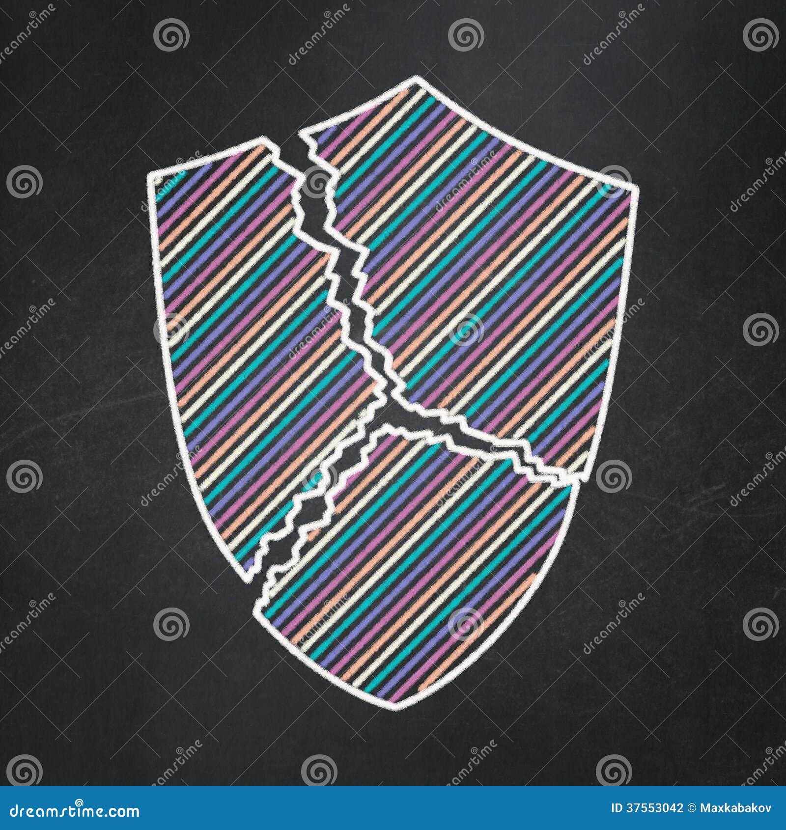 Security Concept: Broken Shield on Chalkboard Stock Illustration ...