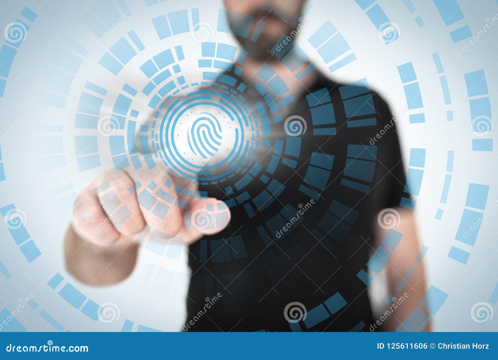 Businessman Touching Translucent Fingerprint Sensor Stock Photo - Image ...