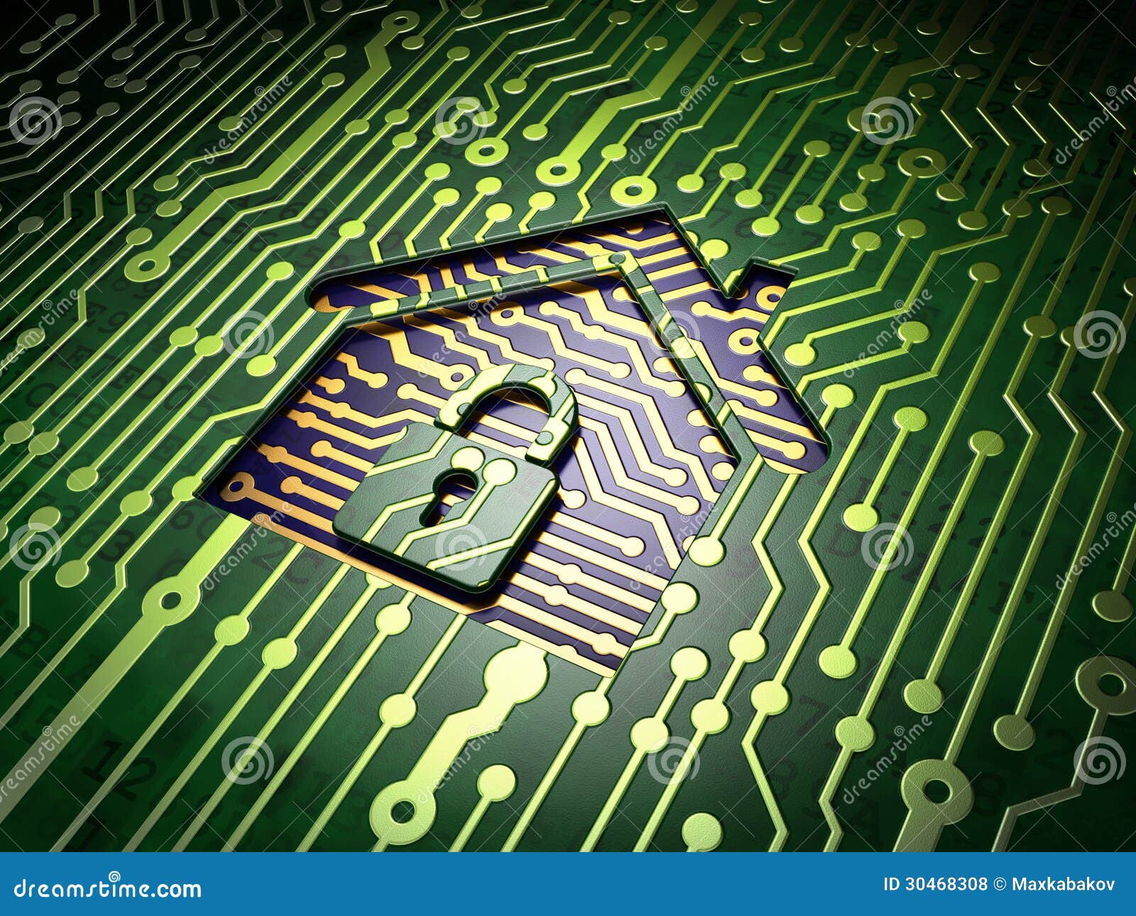 Security Concept: Circuit Board with Home Icon Stock Illustration ...