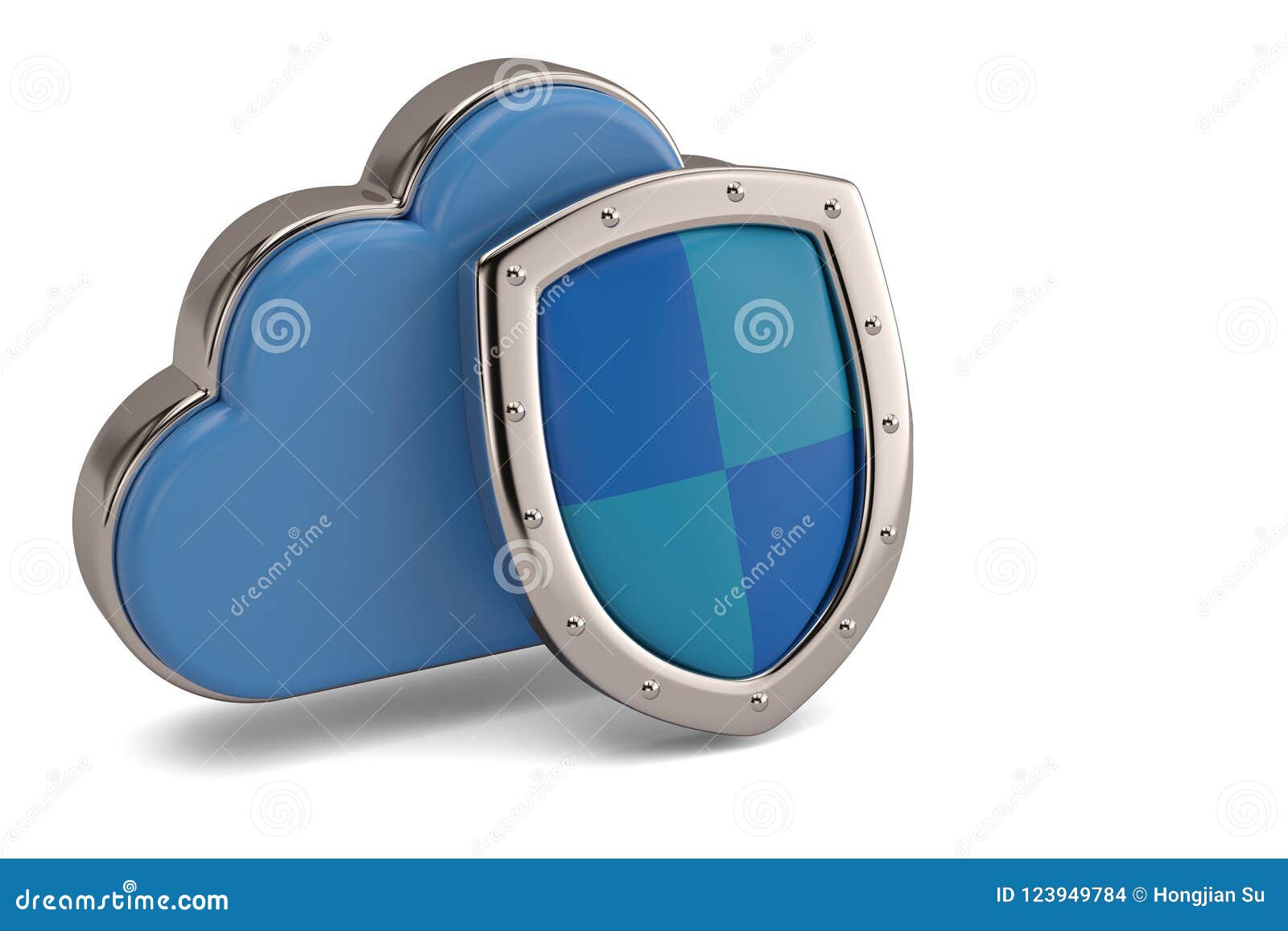 Security Concept Cloud and Shield on White Background.3D Illustration ...