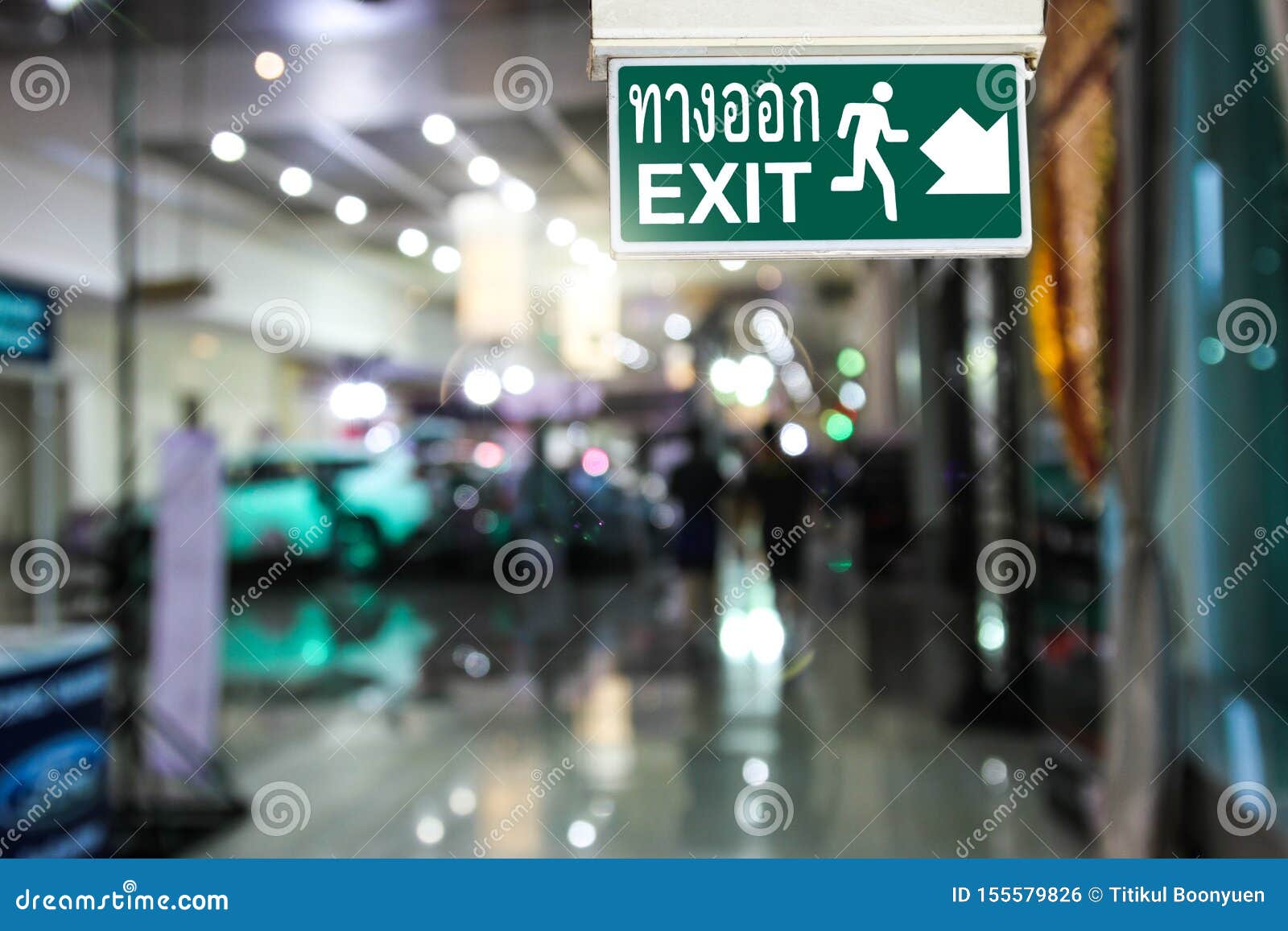 Green Emergency Fire Exit Sign in the Building. Stock Photo - Image of ...