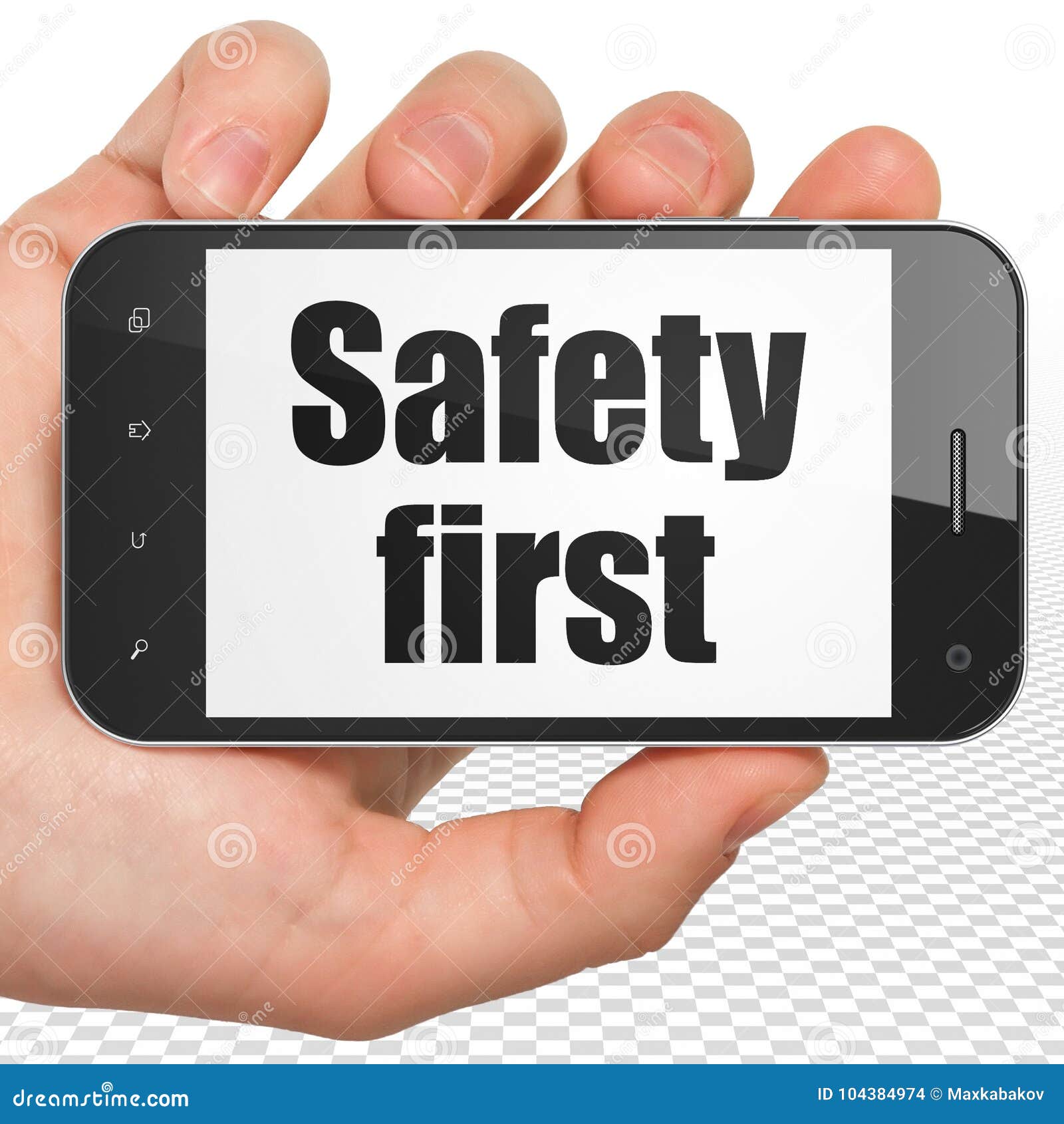 Security Concept: Hand Holding Smartphone with Safety First on Display ...
