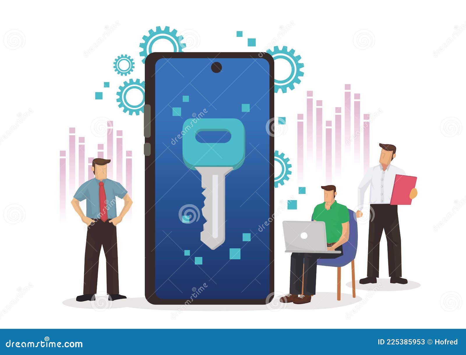 Security Concept with a Key on a Mobile Phone with Businessmen Surround ...