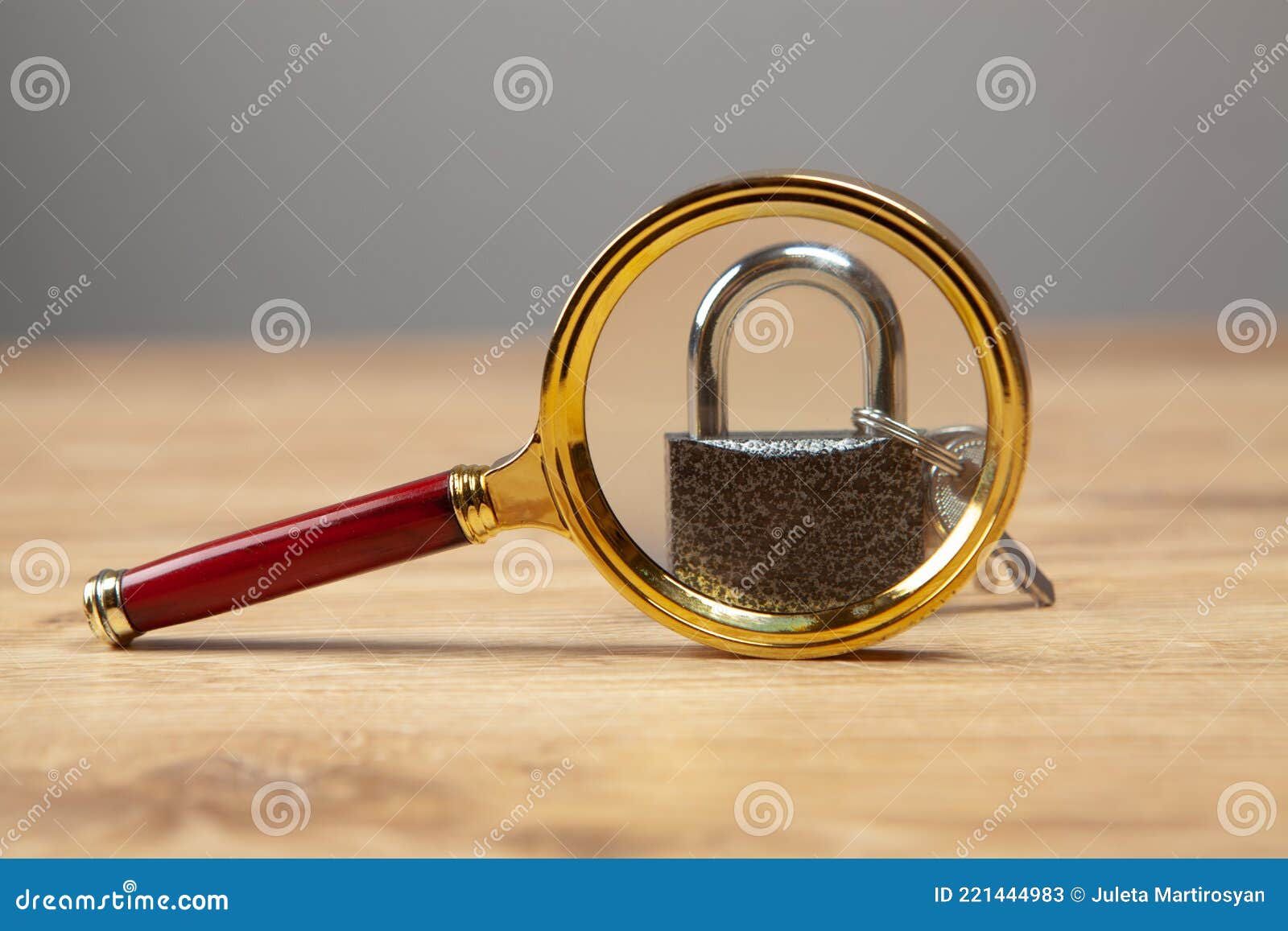 Security Concept. Lock and Magnifying Glass on the Table Stock Image ...