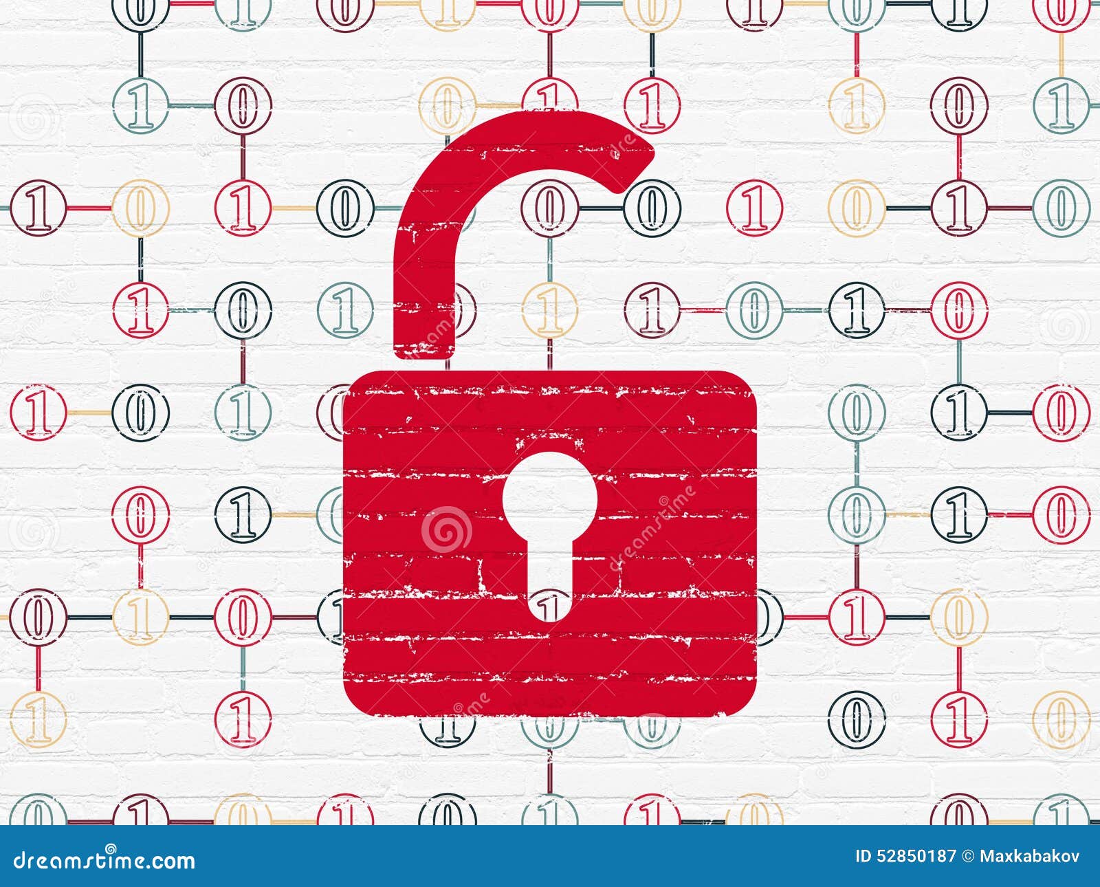 Security Concept: Opened Padlock on Wall Stock Image - Image of digital ...