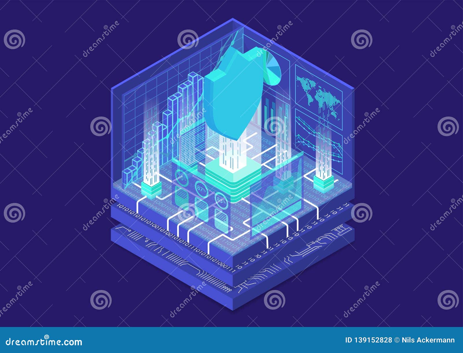 It Security Concept with Symbol of Shield and Analytics Dashboard As ...