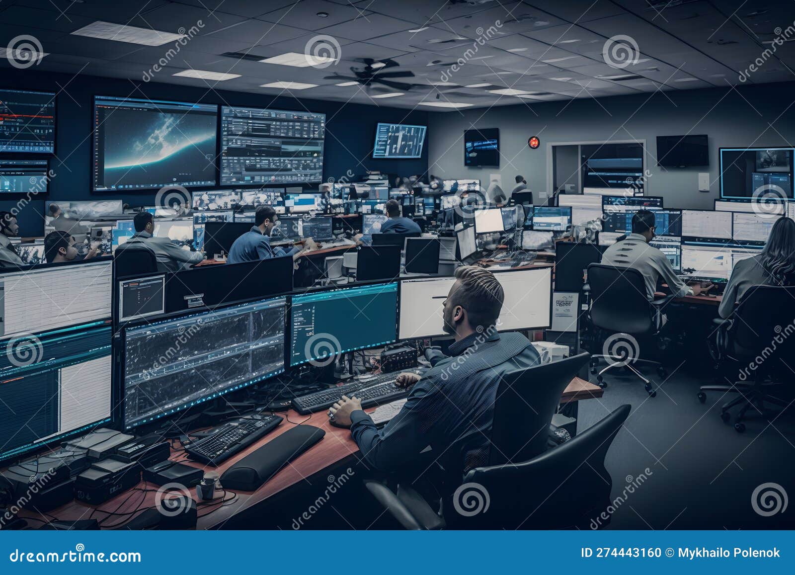 Security Control Room with Multipoke Computer Screens Showing ...