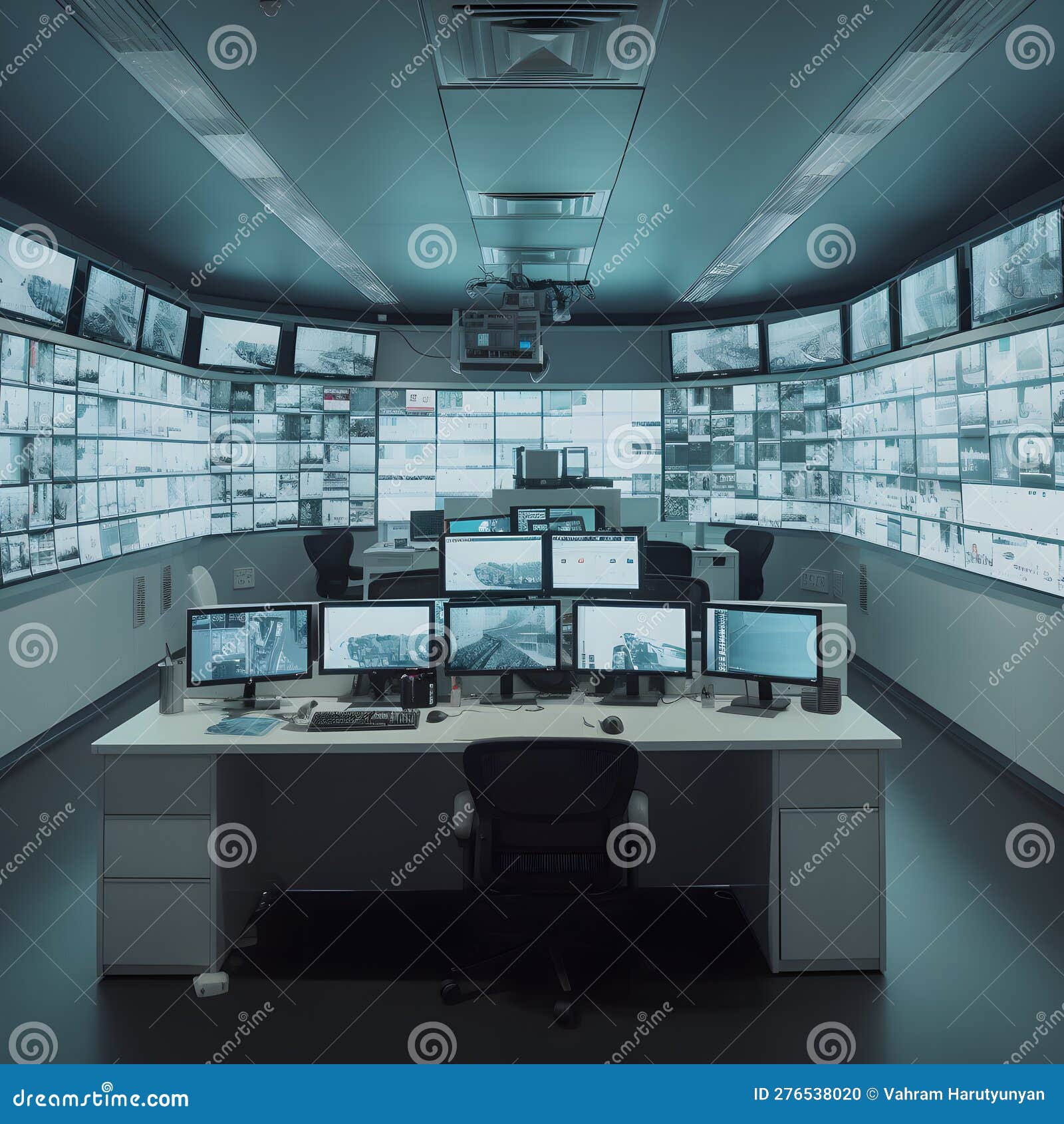 Security Control Room Officer Monitors Stock Illustration ...