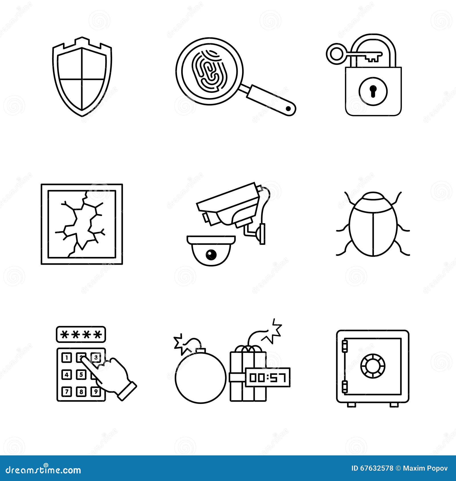 Security and Cybersecurity Icons Thin Line Art Set Stock Vector ...