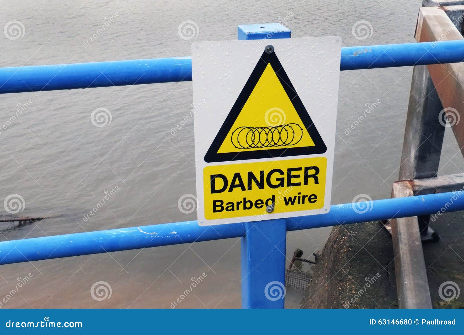 Security Danger Sign for Barbed Wire. Stock Photo - Image of safety ...