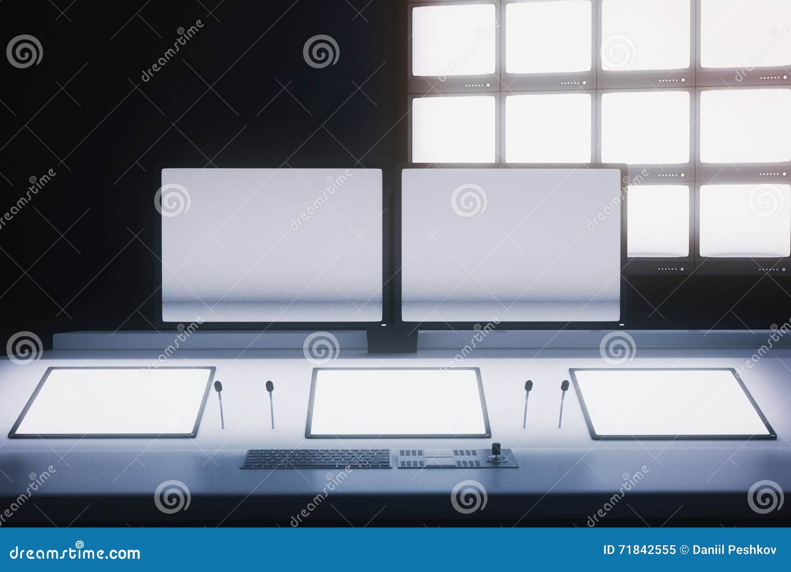 Security Desk with Blank Monitors Stock Illustration - Illustration of ...