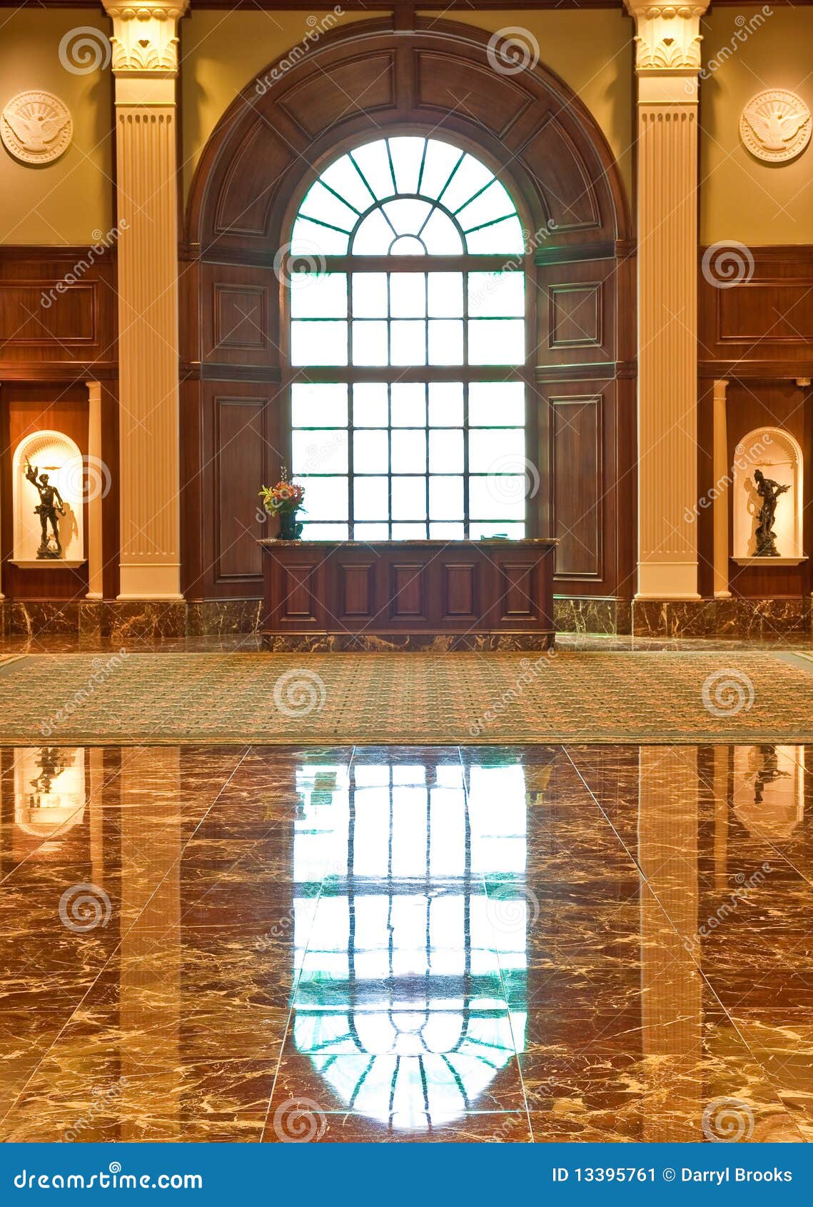 Security Desk in Marble Lobby Stock Image - Image of wall, architecture ...