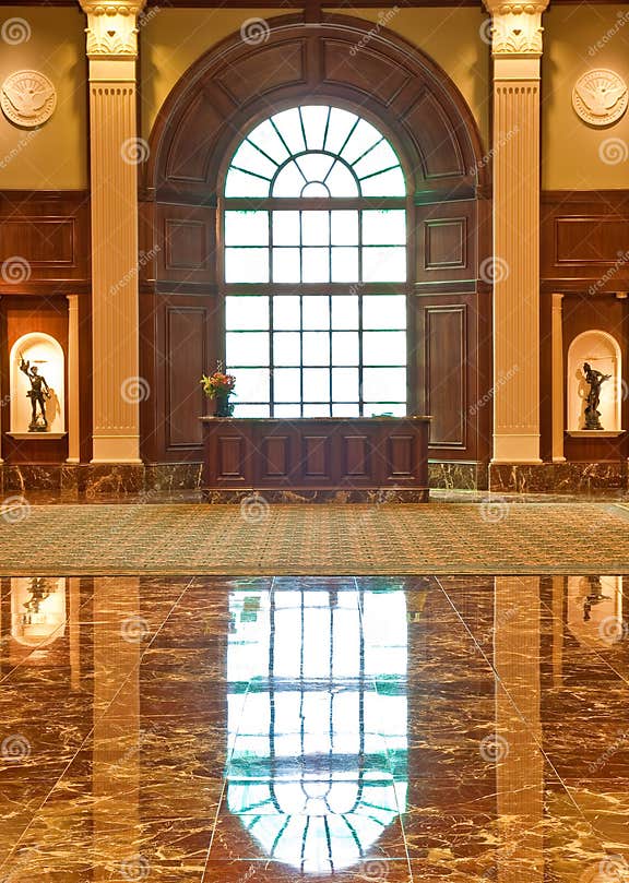 Security Desk in Marble Lobby Stock Image - Image of wall, architecture ...