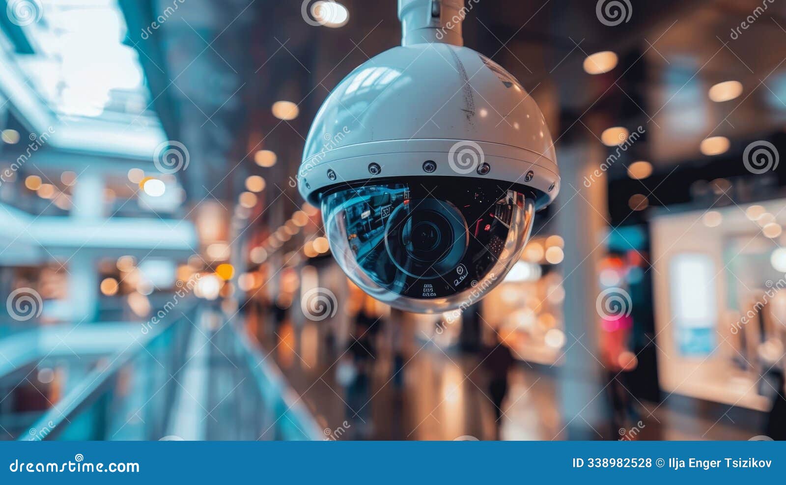 Security Dome CCTV Camera Observing Customer Activity Inside Busy ...