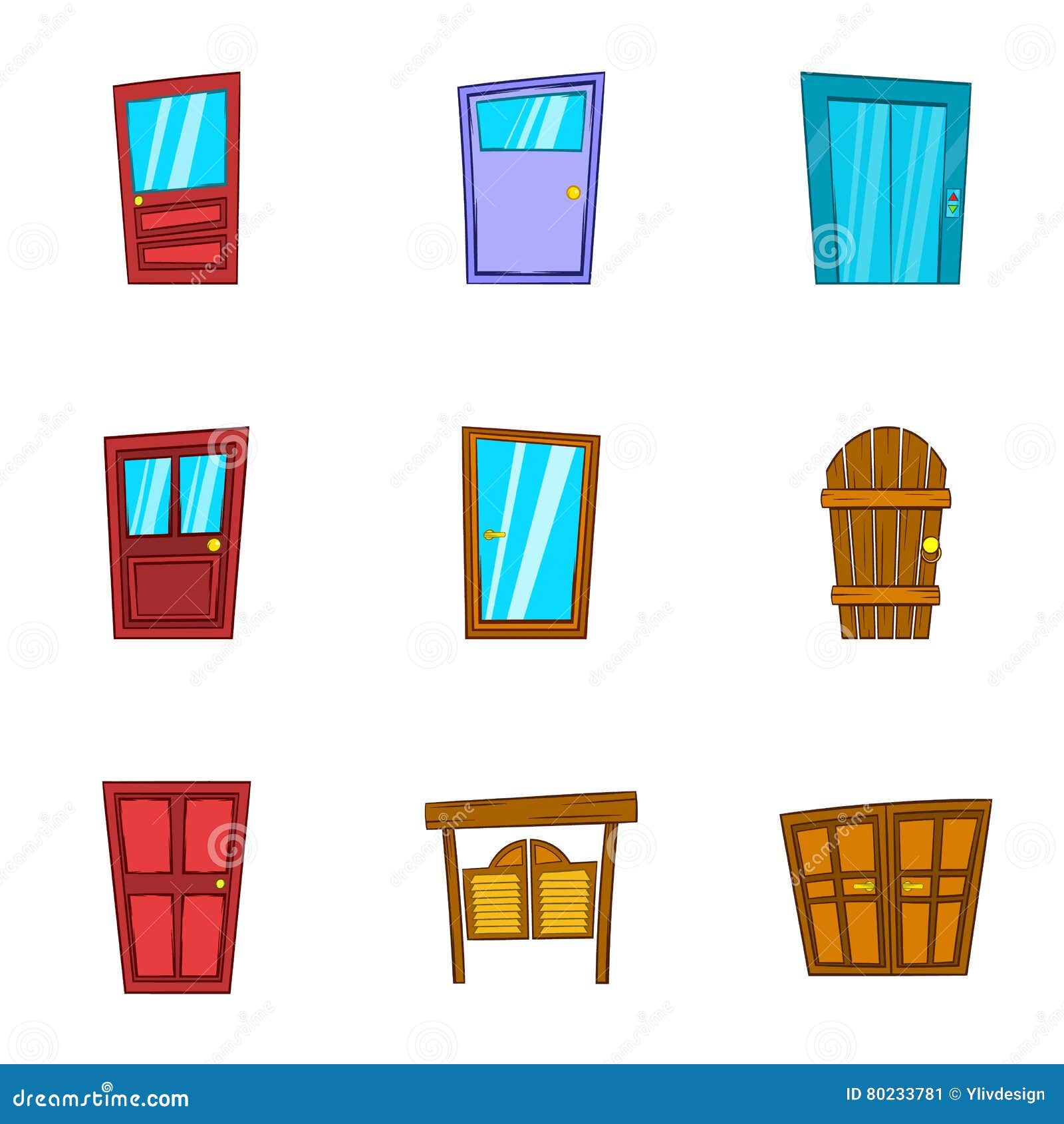 Security Door Icons Set, Cartoon Style Stock Vector - Illustration of ...