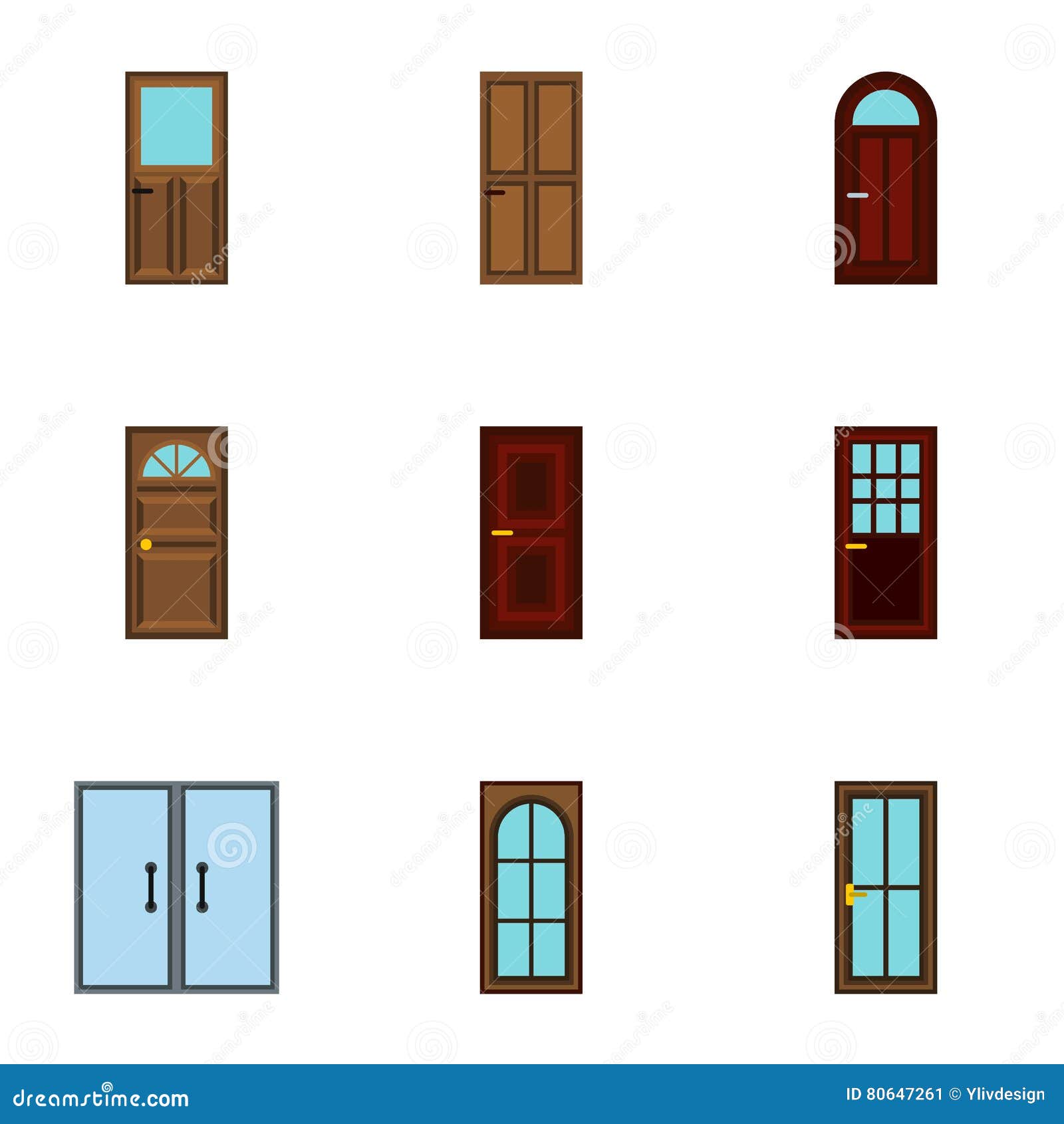 Security Doors Icons Set, Flat Style Stock Vector - Illustration of ...