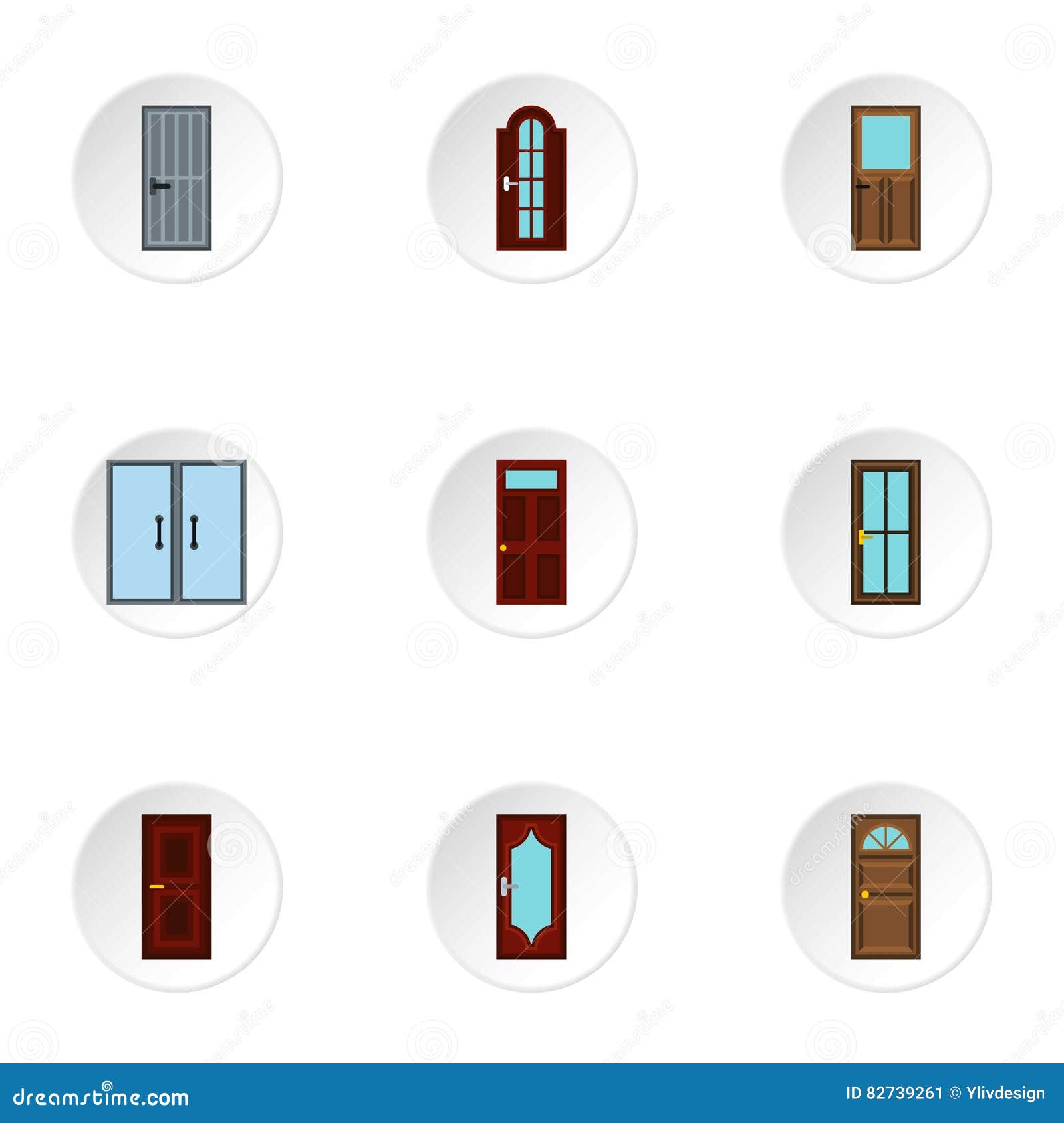 Security Doors Icons Set, Flat Style Stock Vector - Illustration of ...
