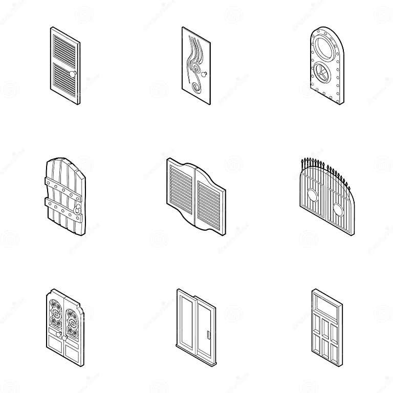Security Doors Icons Set, Outline Style Stock Vector - Illustration of ...