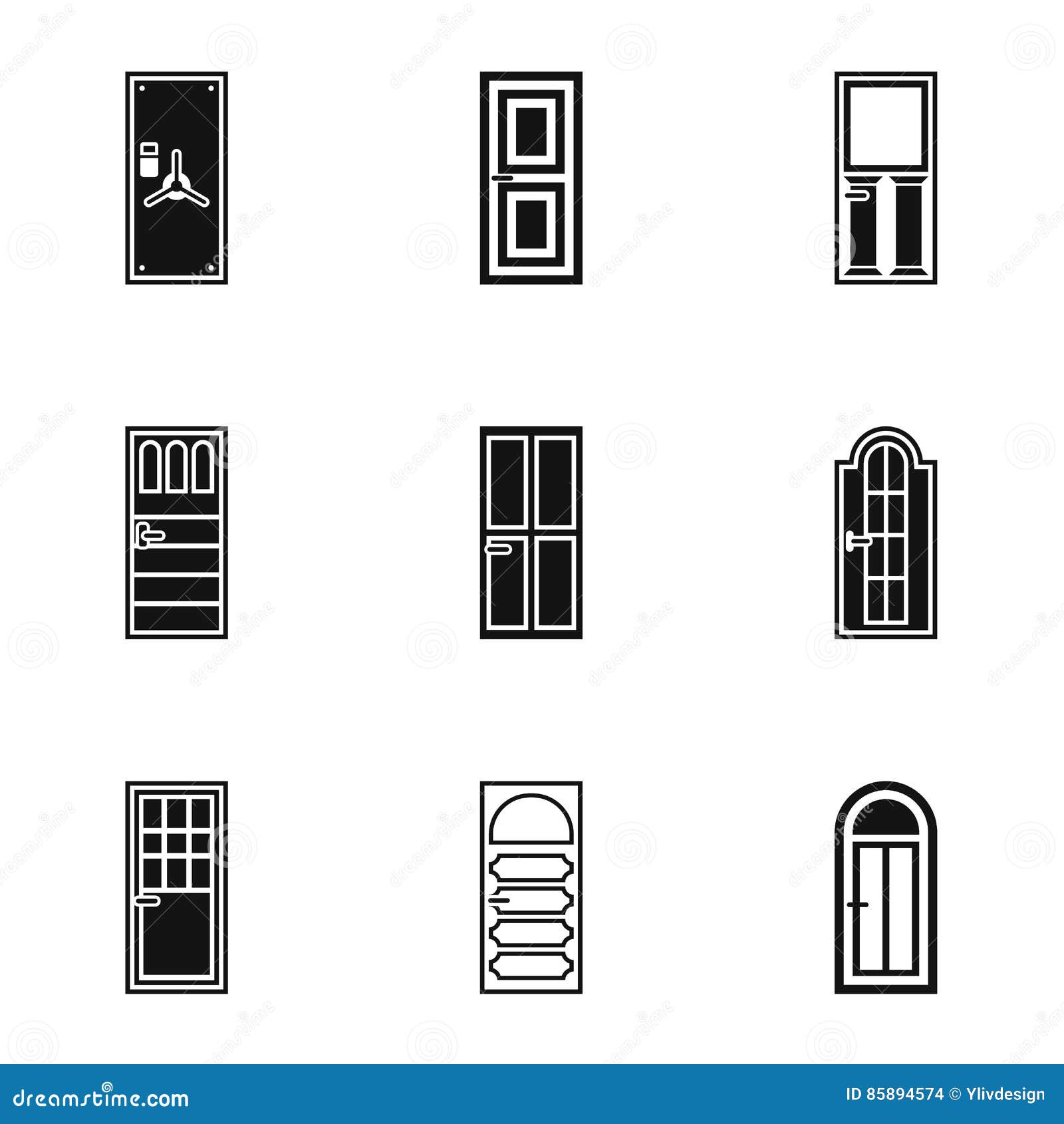 Security Doors Icons Set, Simple Style Stock Vector - Illustration of ...
