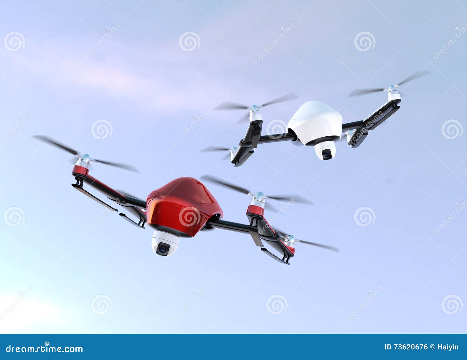 Security Drones with Camera Flying in the Sky Stock Illustration ...