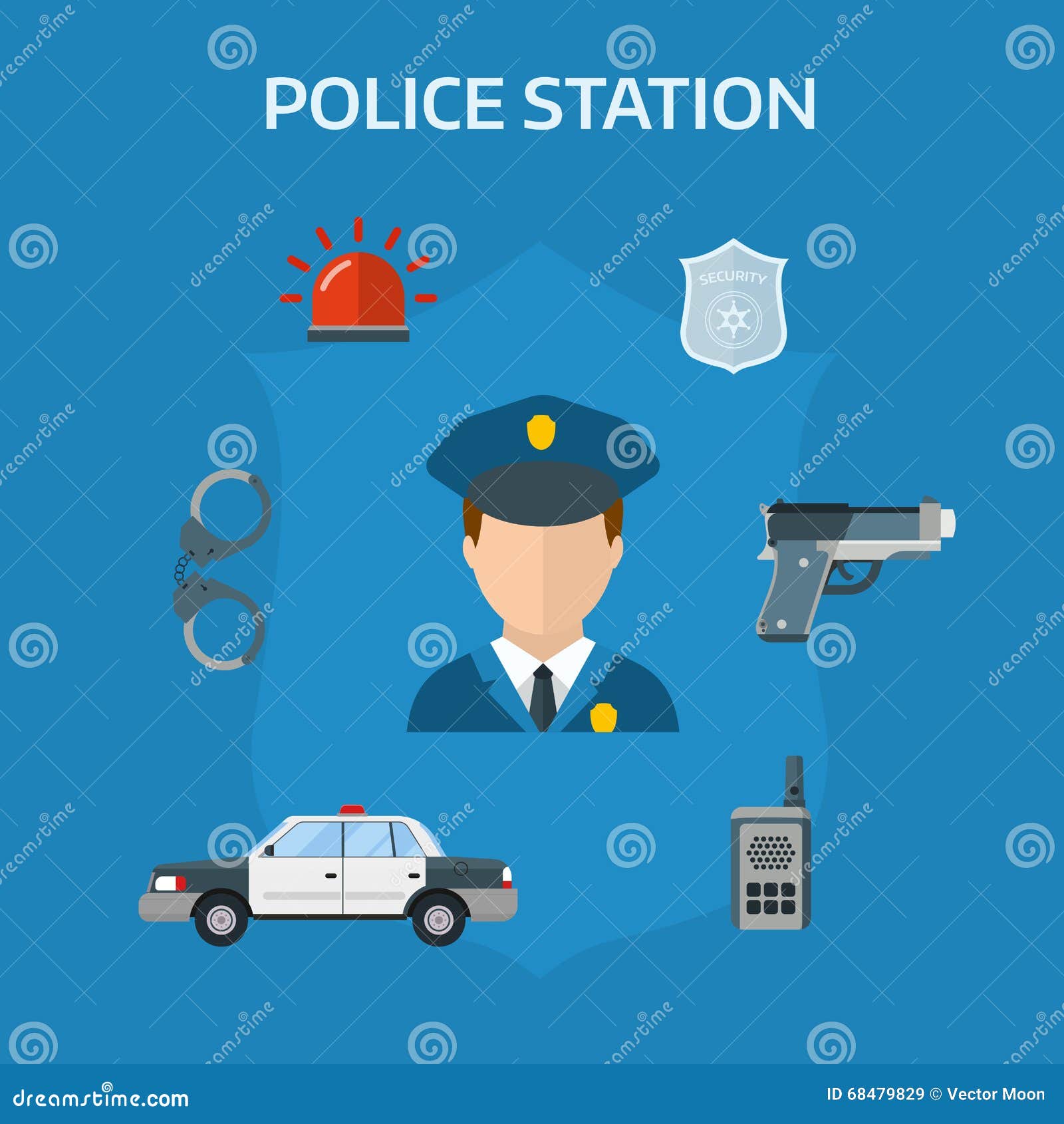 Security Elements of the Police Equipment Symbols Vector Icons. Stock ...