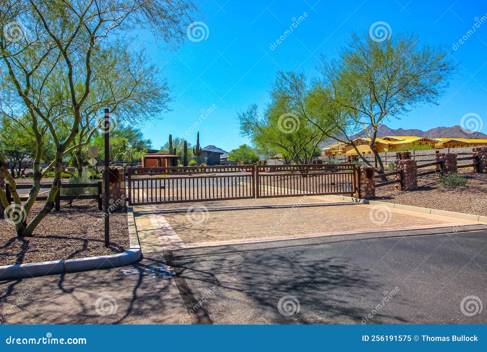 Security Entrance Gate at Housing Subdivision Stock Image - Image of ...