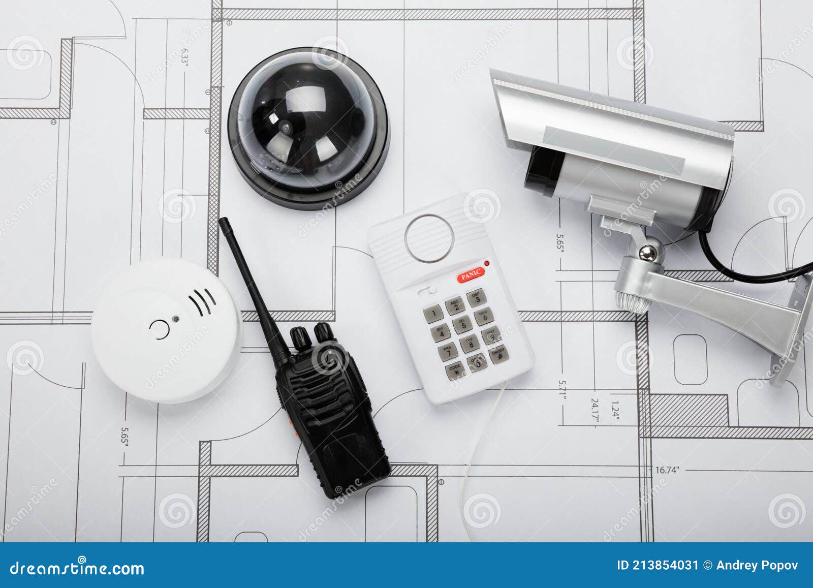 Security Equipment on Blueprint Stock Image - Image of architect, file ...