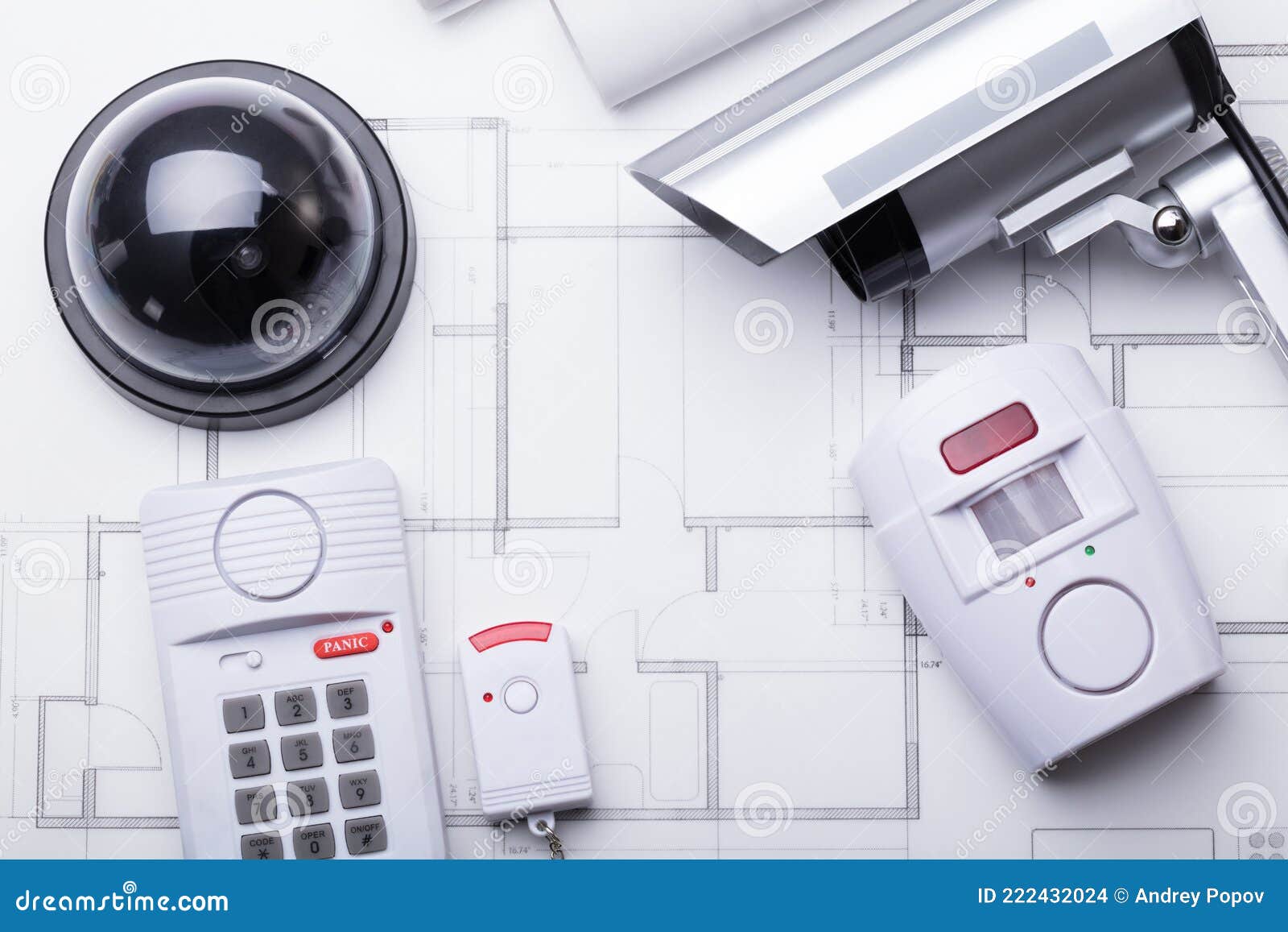 Security Equipment on Blueprint Stock Photo - Image of cctv, button ...