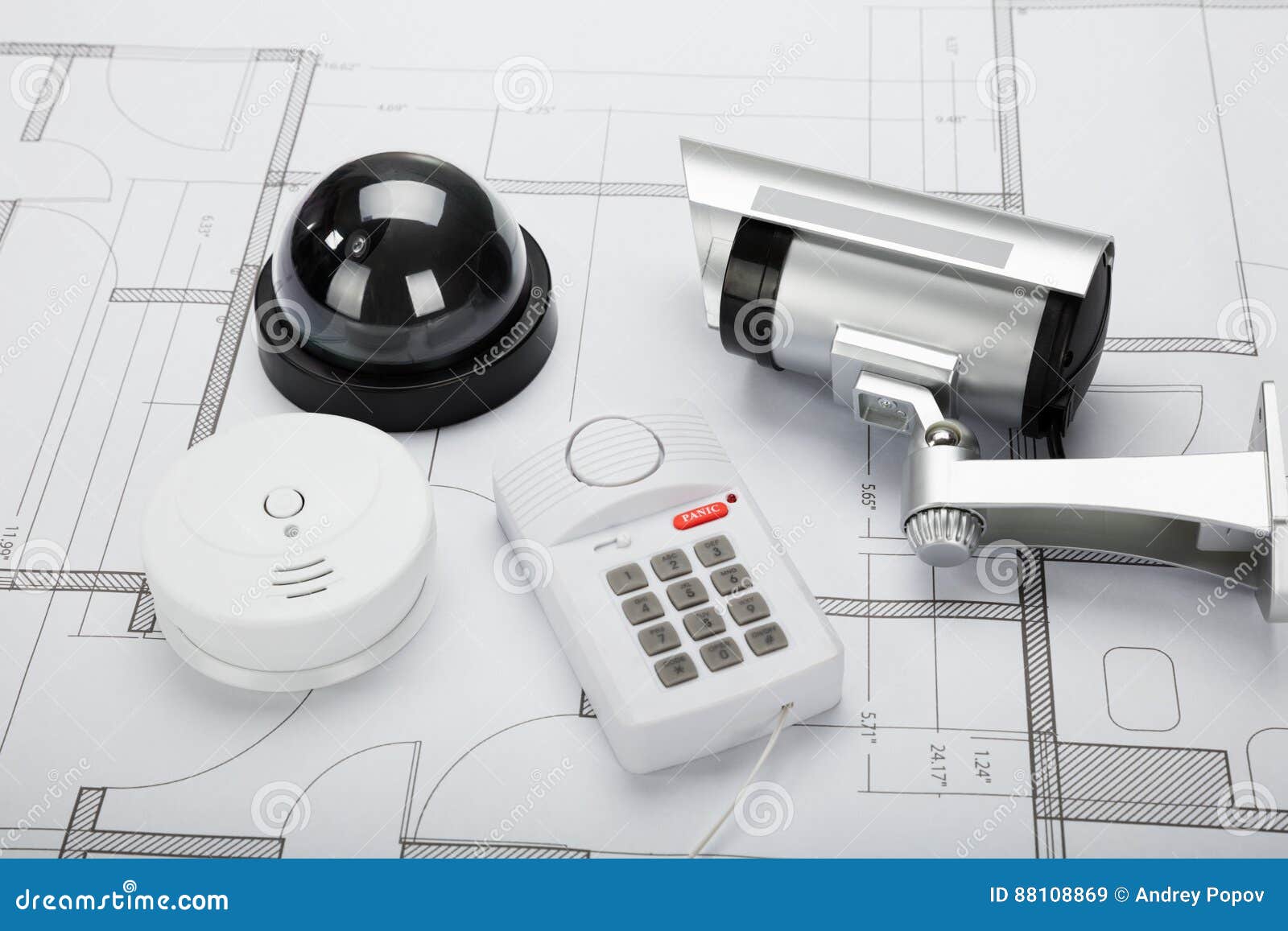 Security Equipment with Blueprint Stock Illustration - Illustration of ...