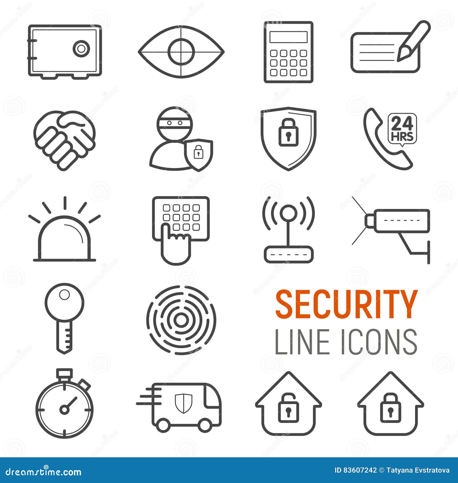 Security Equipment Icons Set. Vector Flat Line Illustrations ...