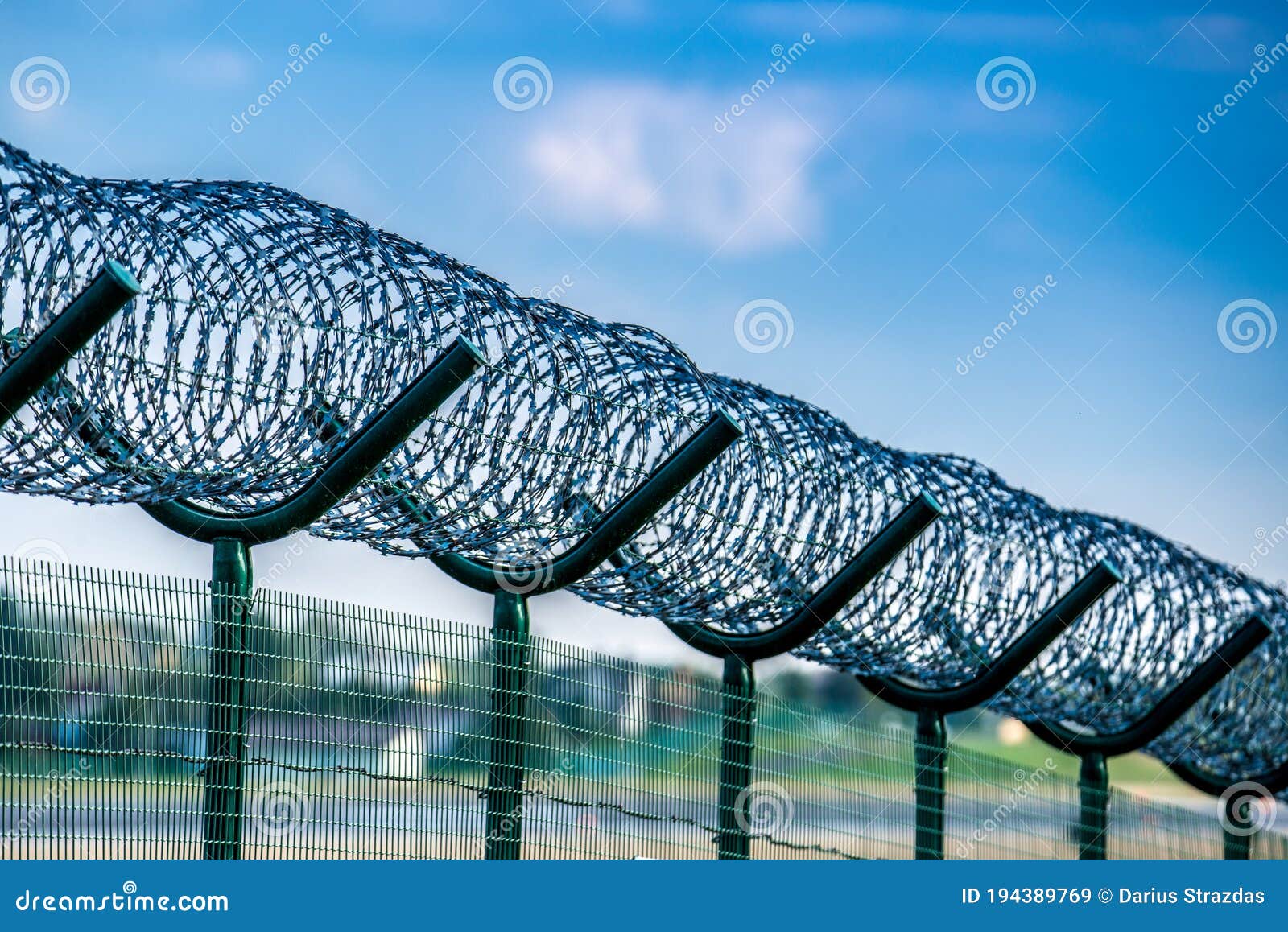 Security Fence Barbed Wire Blue Sky Background Stock Image - Image of ...