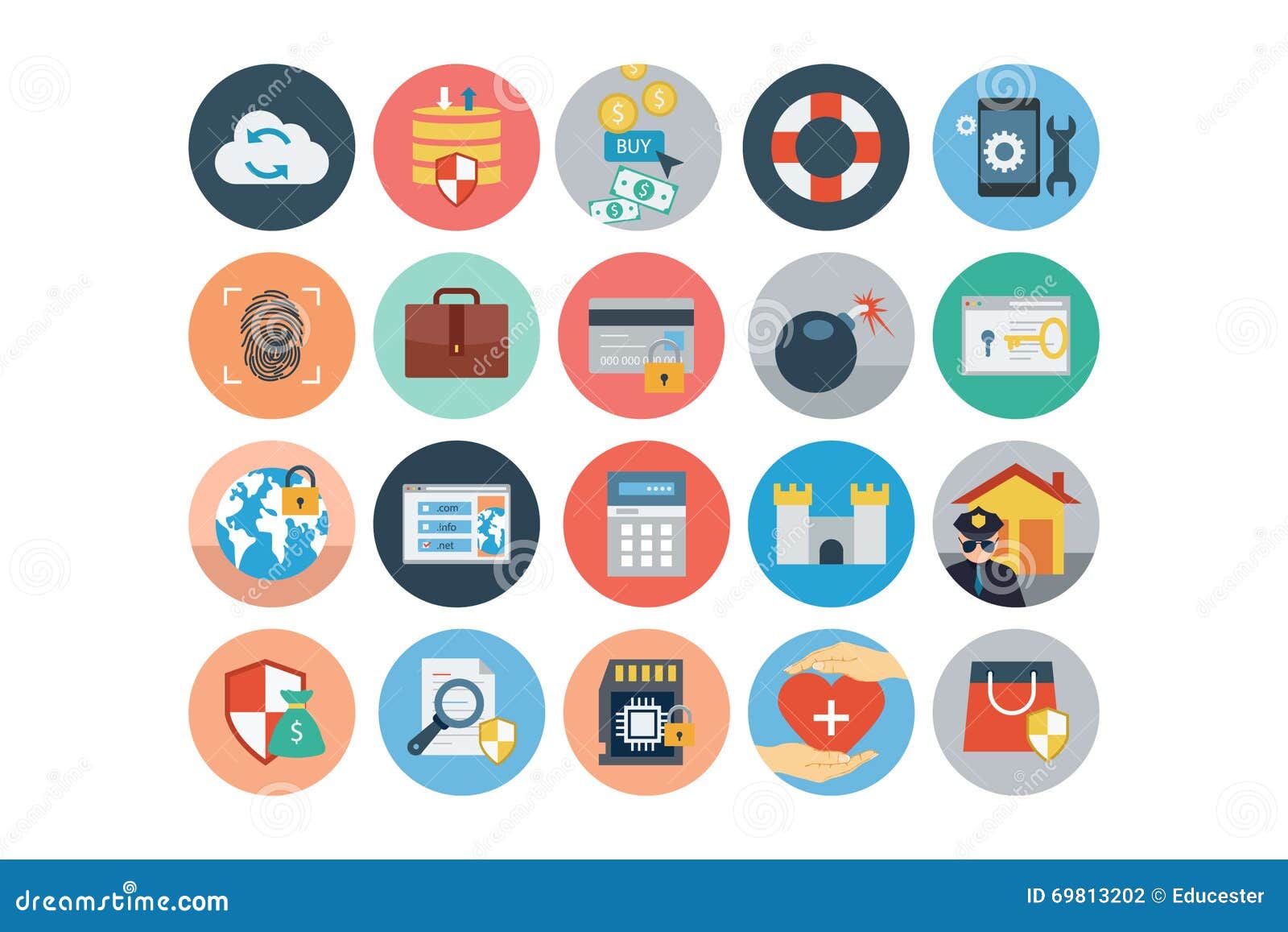 Security Flat Colored Icons 4 Stock Illustration - Illustration of ...